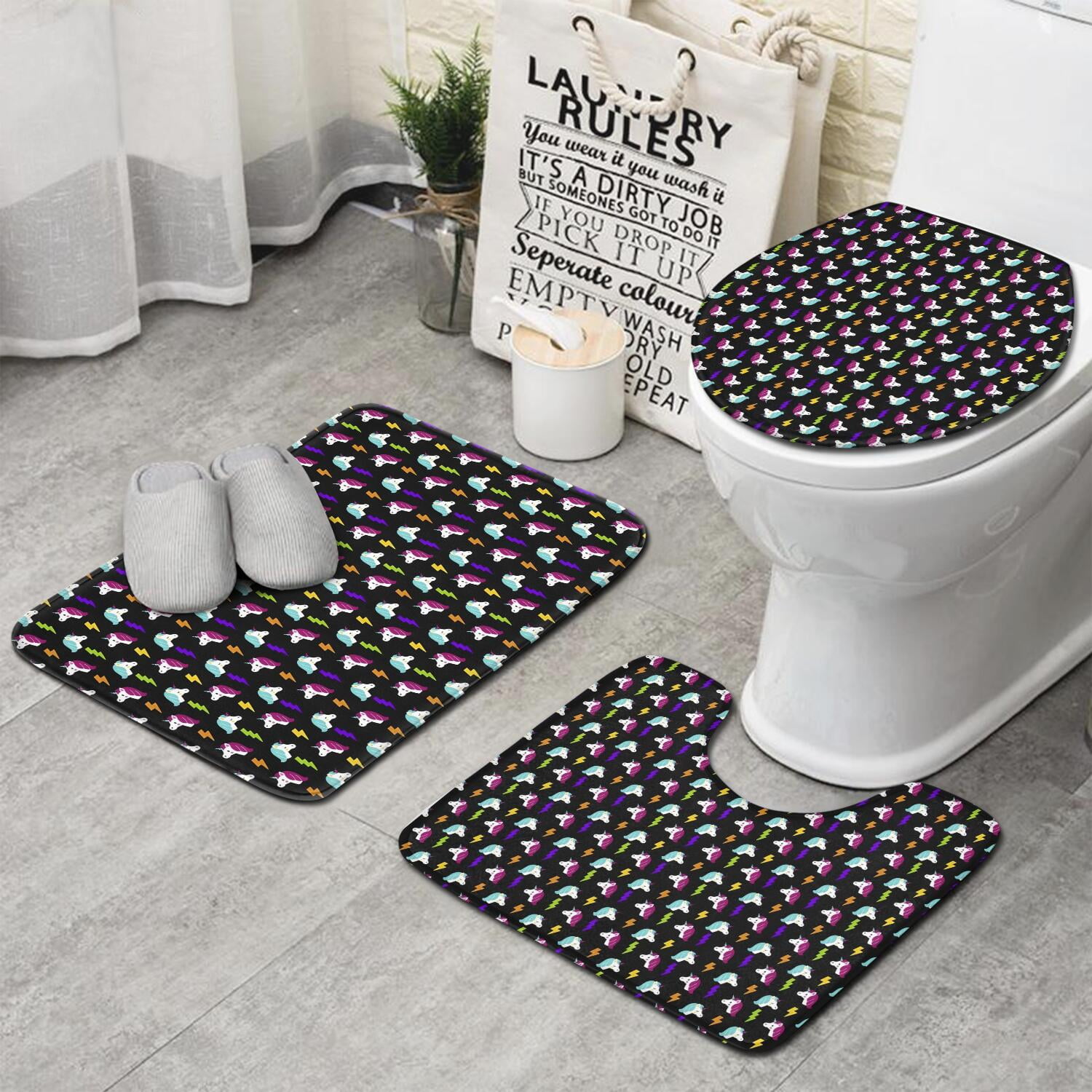 Unicorn Lightning Pattern Bathroom Rugs Sets 3 Piece,Toilet Cover Set ...
