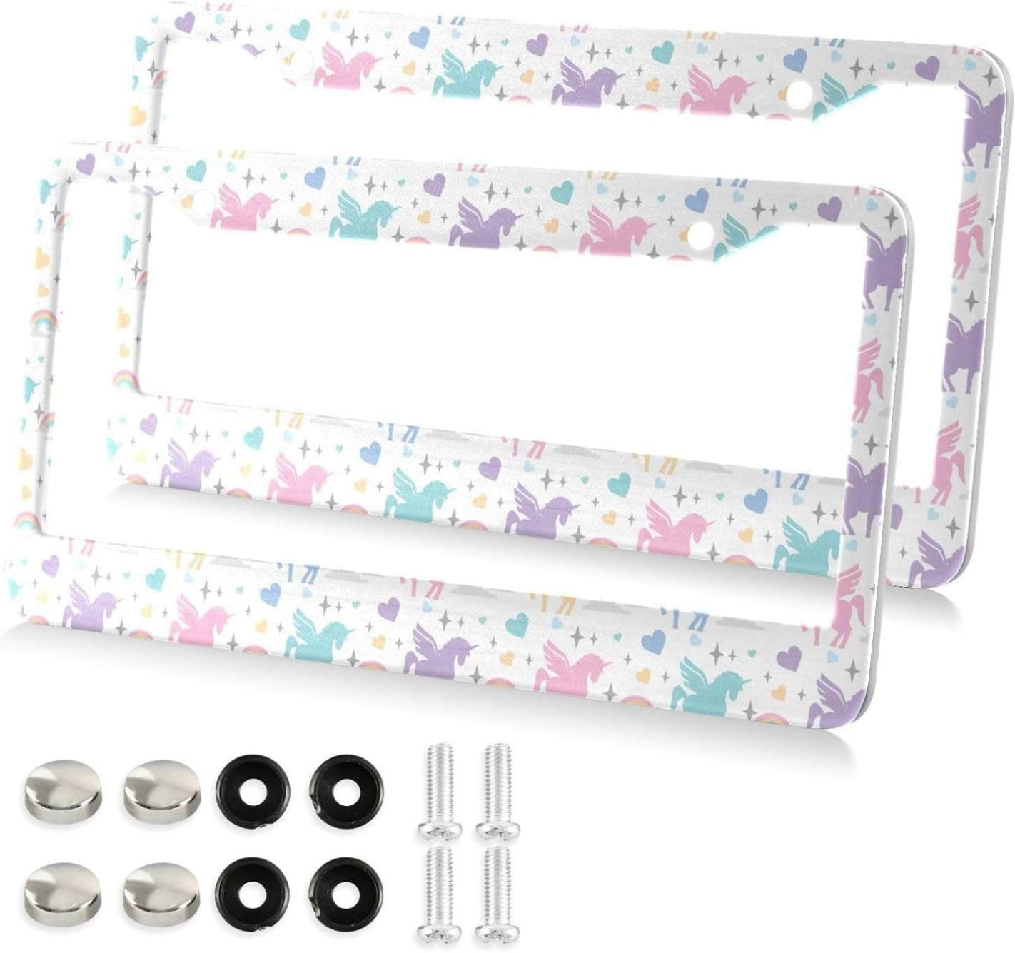 Unicorn Love Hearts License Plate Frame, Decorative Aluminum Car Tag ...