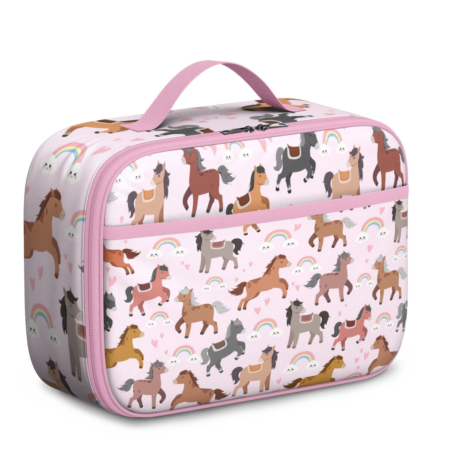 Unicorn Lunch Tote – Cute Retro Farm Horse Foal Rainbow Pattern ...