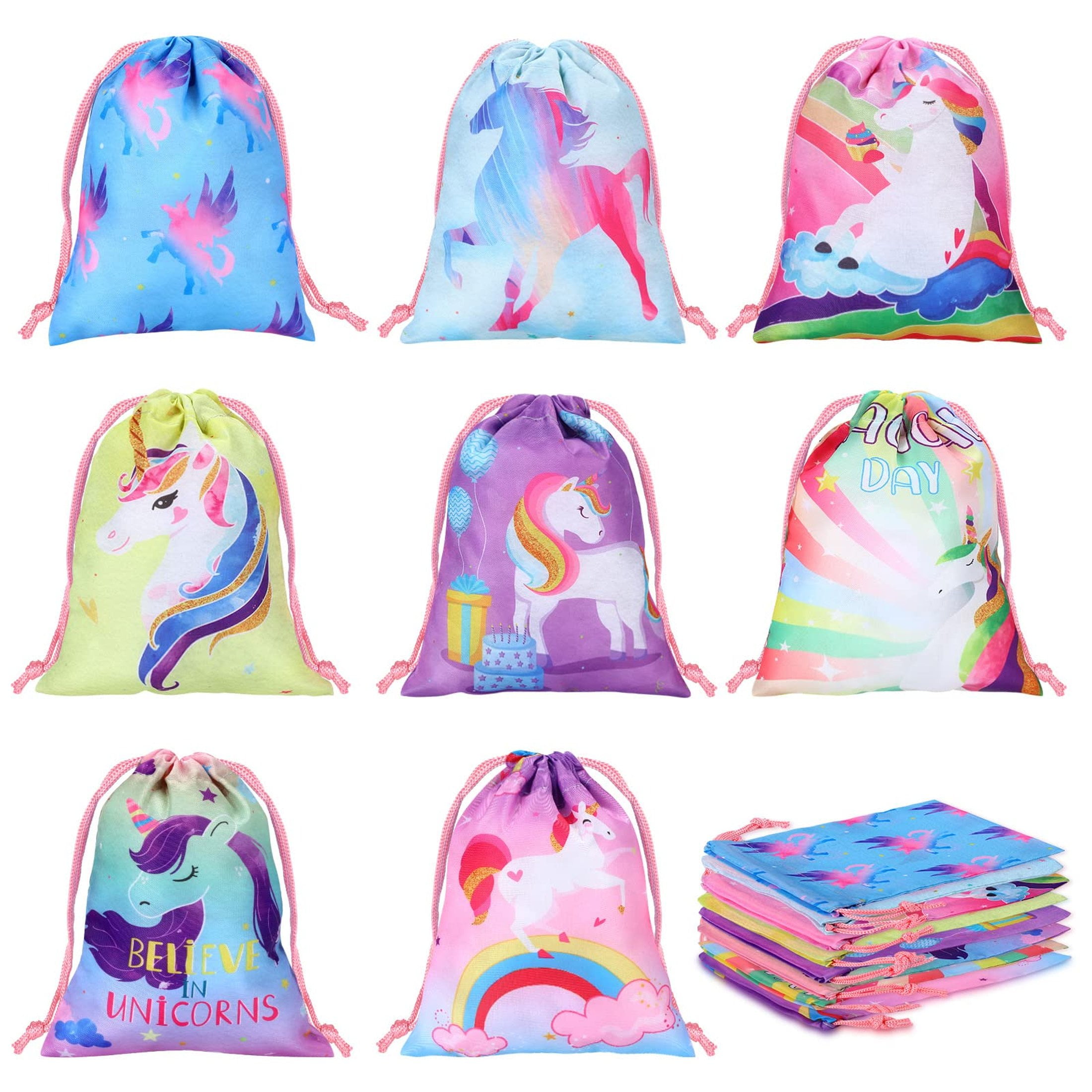 Unicorn Magic Party Bags - 12 Pack Rainbow Drawstring Goodie Bags for Birthdays, Baby Showers ...