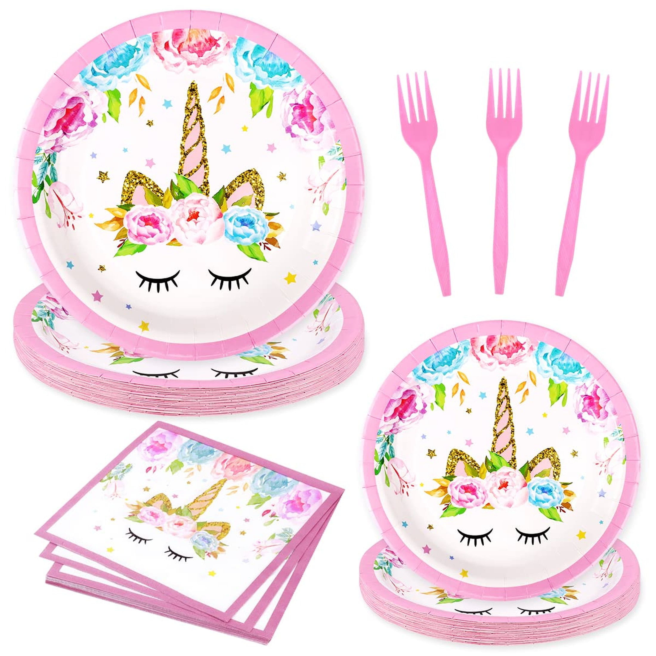 Unicorn Magic Party Essentials Set for 24 Guests with Dinner Plates ...