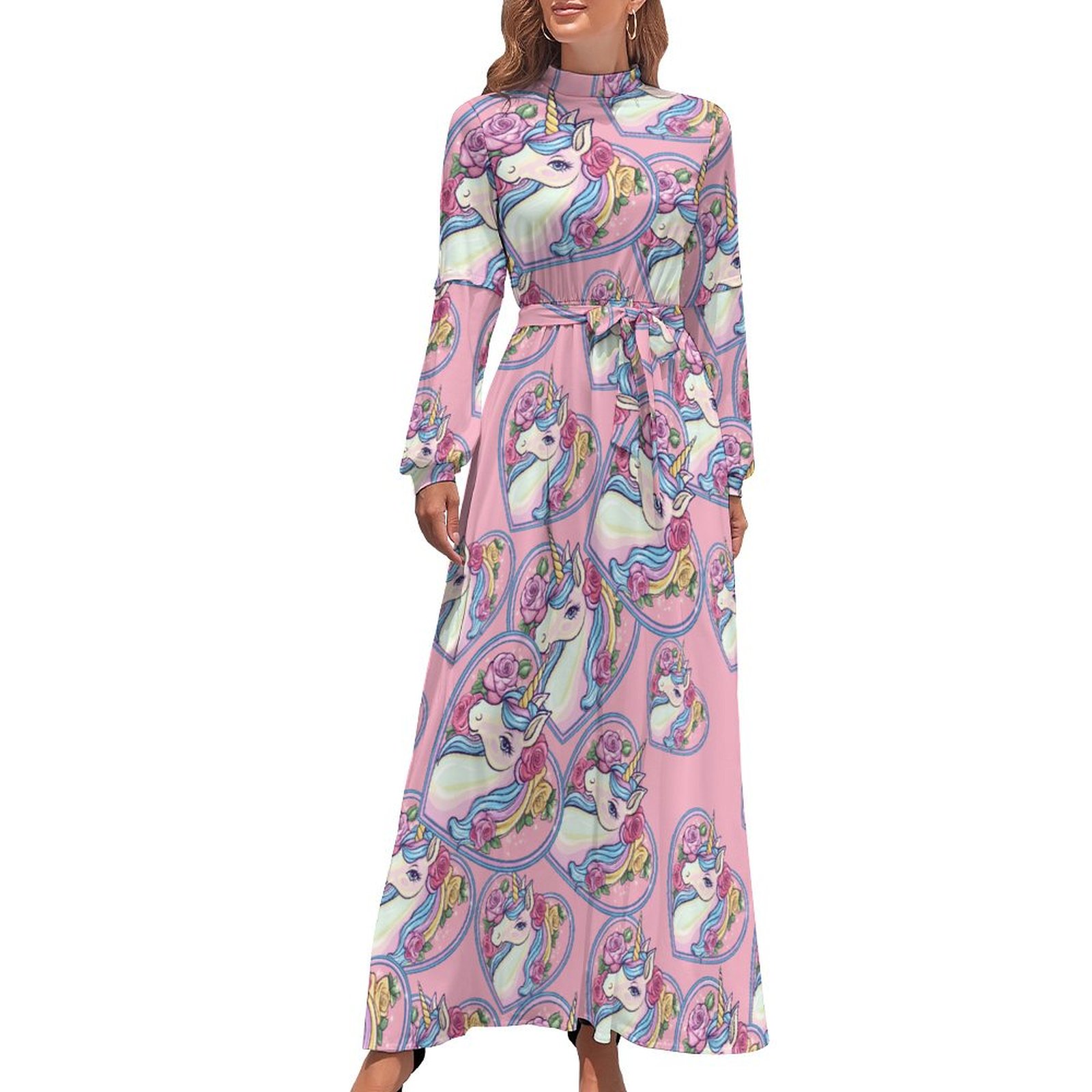 Unicorn Magic Rose Heart Shape Women's Fall Maxi Dress Long Sleeve ...