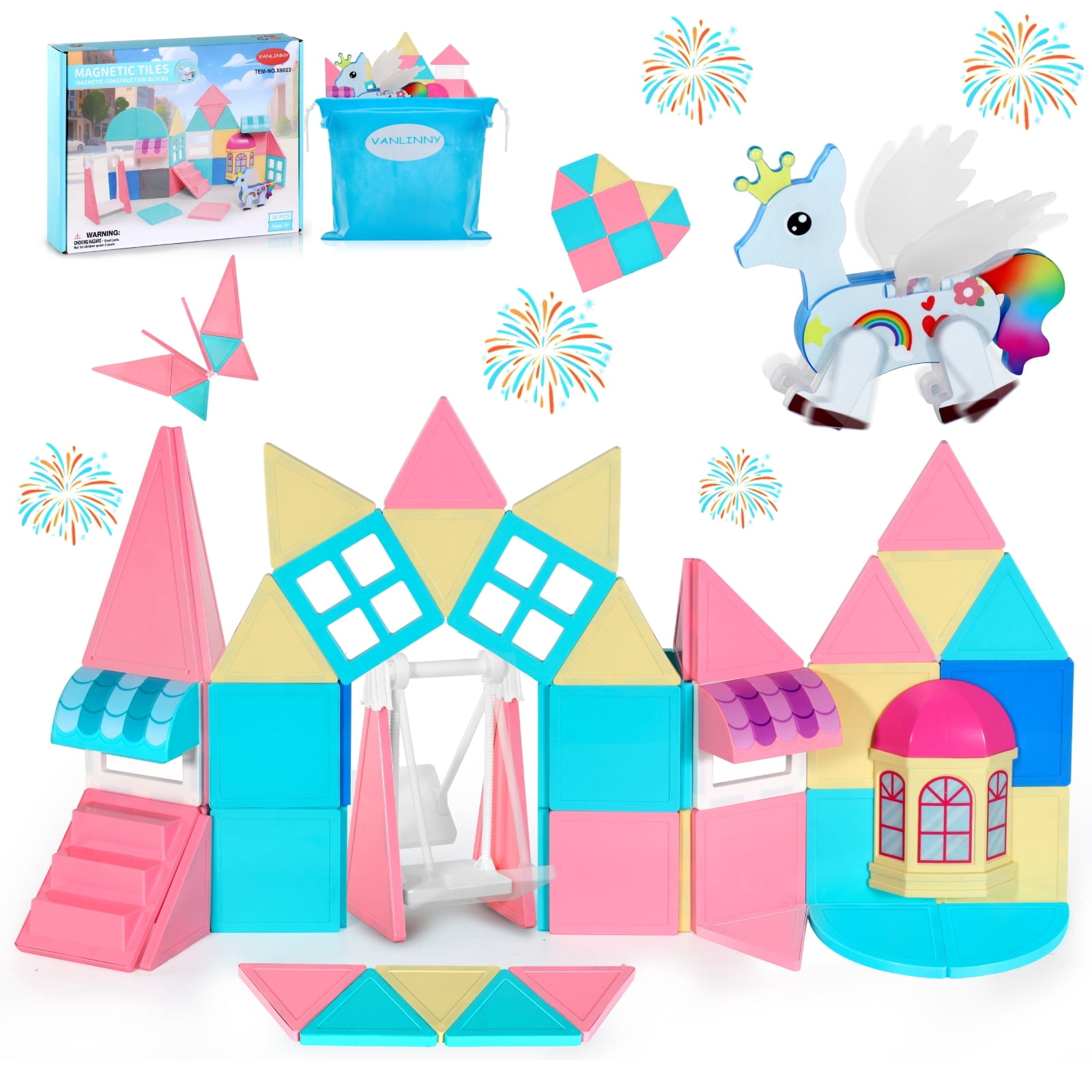 Unicorn Magnetic Tiles, Unicorn Toys for Girls Age 4-6, Princess Castle ...