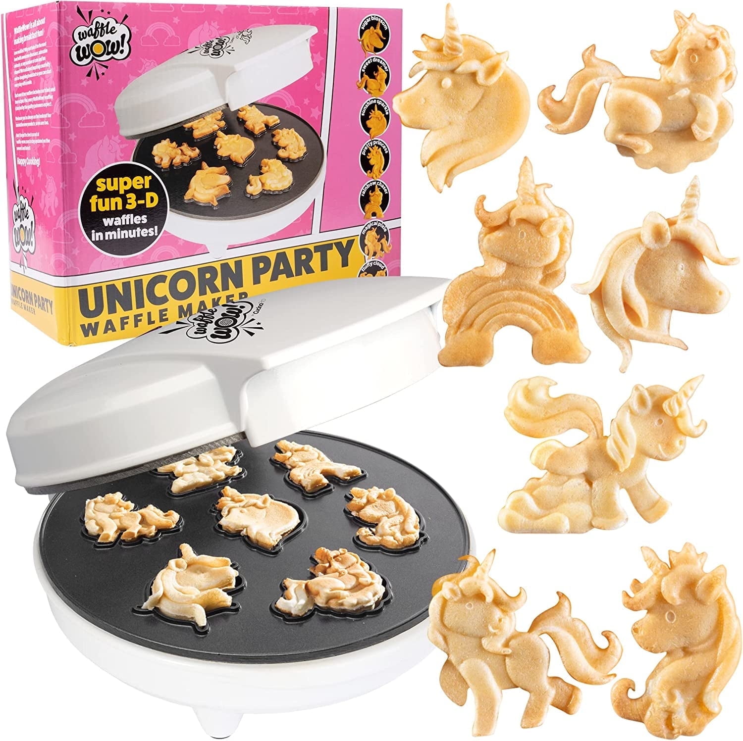 WaffleWow! Unicorn Mini Pancake & Waffle Maker - 7 Unique Animal Shapes ...