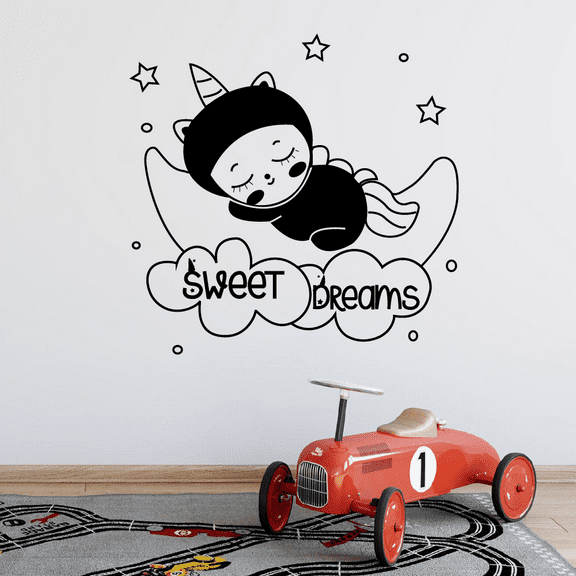 Goodnight Sweetie Cute Unicorn Sleeping On Moon Quote Vinyl Design Wall ...