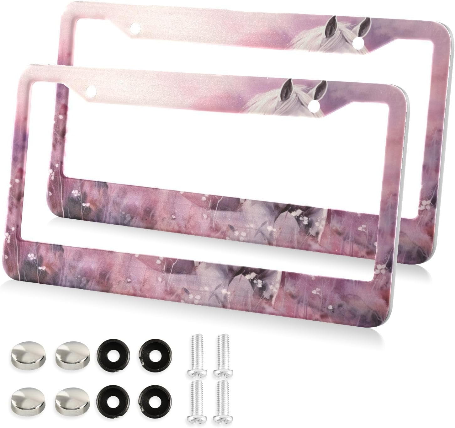 Unicorn Pattern Pink License Plate Frame, Aluminum Car Tag Frames, 2 ...