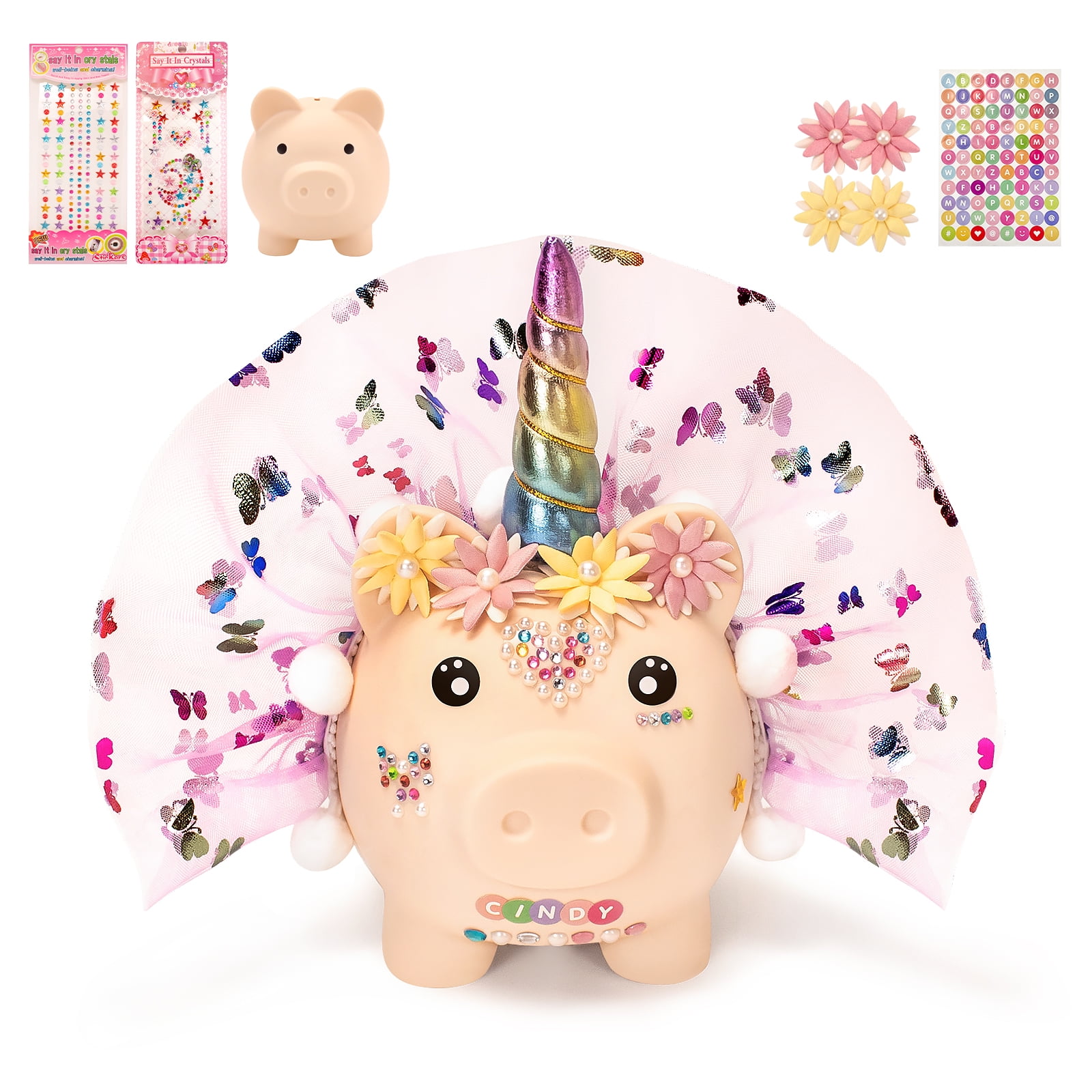 Unicorn Piggy Bank Girls Kids Personalized Unbreakable Resin Coin Money ...