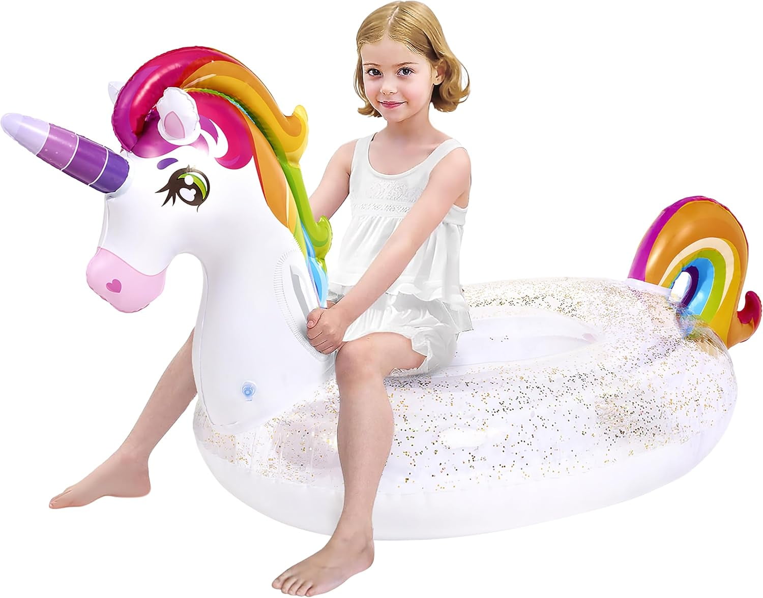 Unicorn Pool Float Kids - Inflatable Rainbow Unicorn Floaty with ...