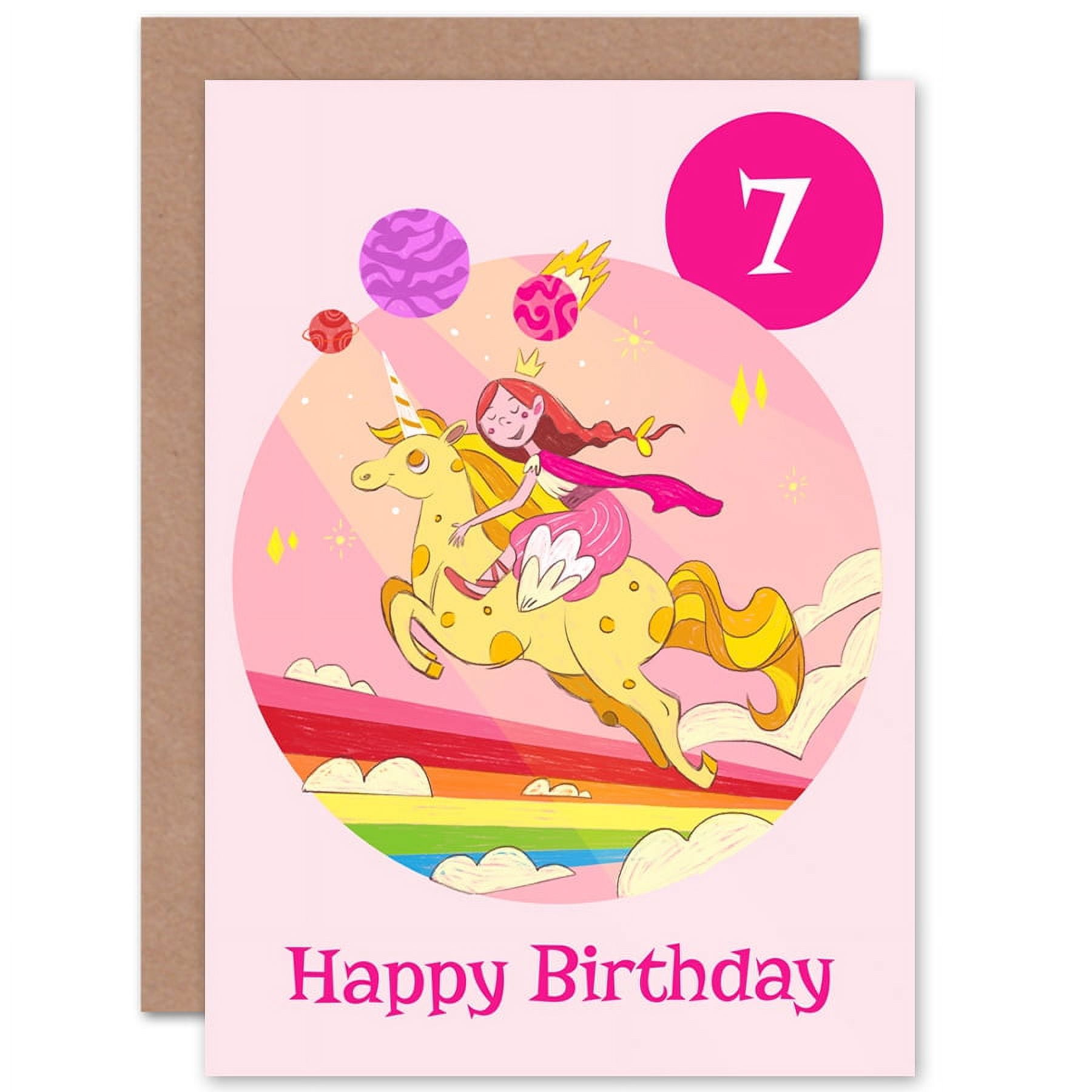 Unicorn Princess Rainbow 7th Birthday Greetings Card Plus Envelope ...