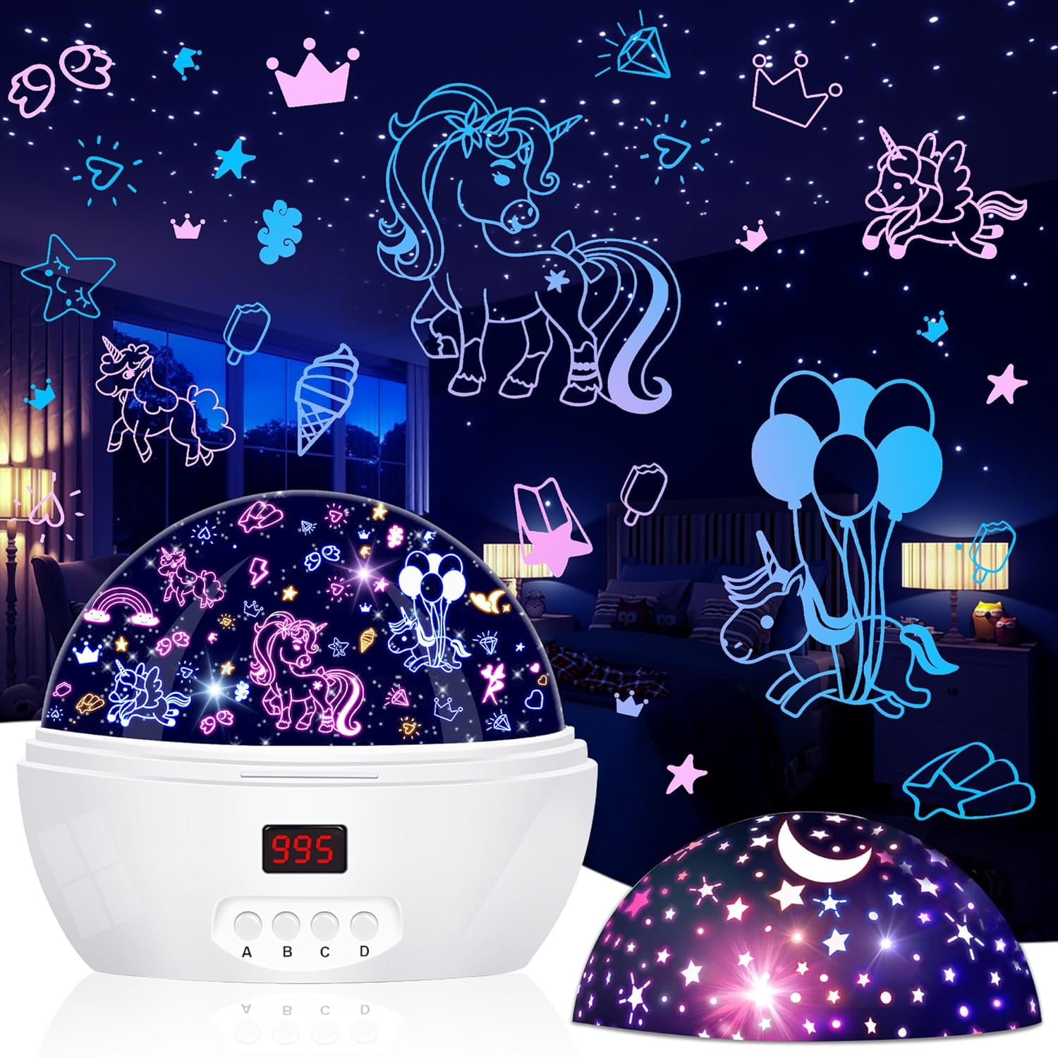 Unicorn Projector Night Light for Girls, Star Lights Projector for ...