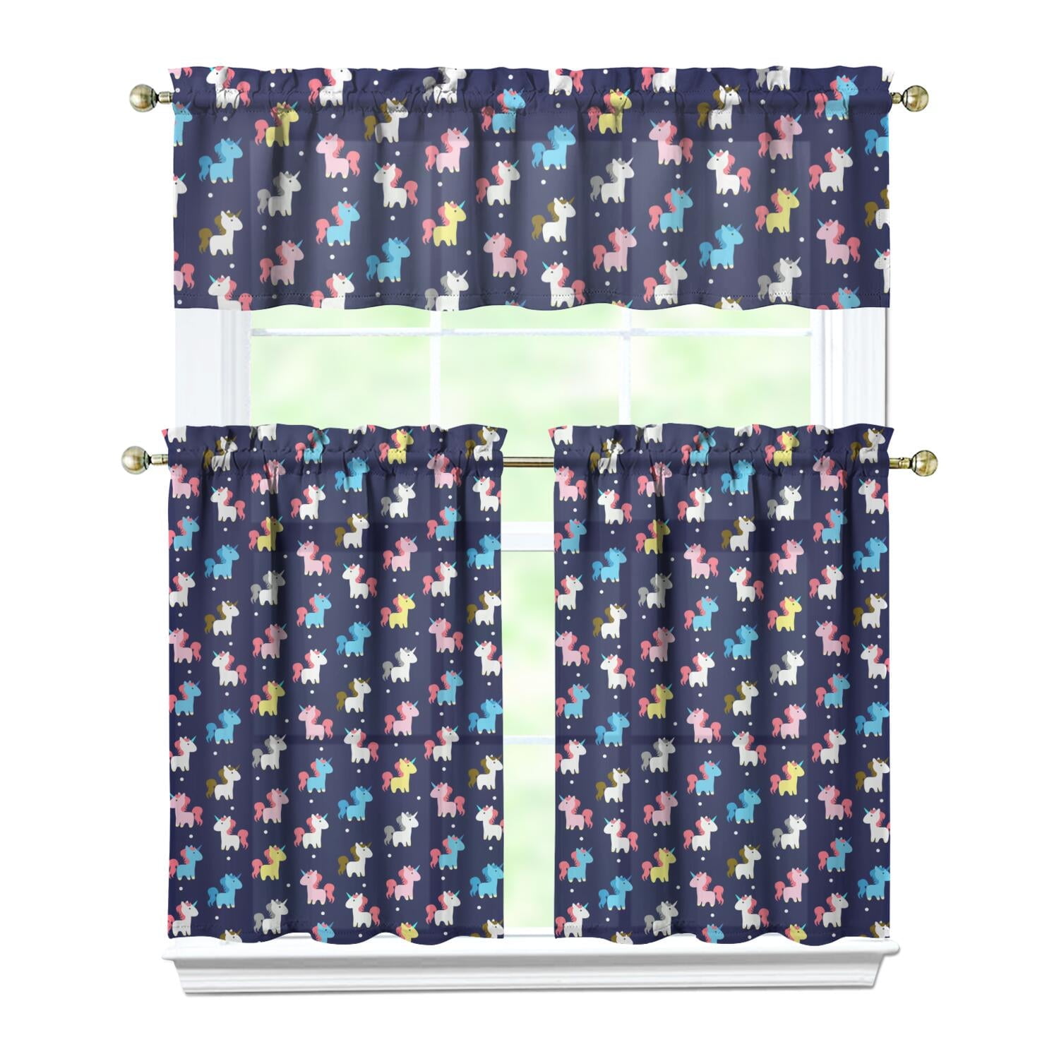Unicorn & Rainbow 3-Piece Kitchen Curtains Set, Mythical Horse Tier ...