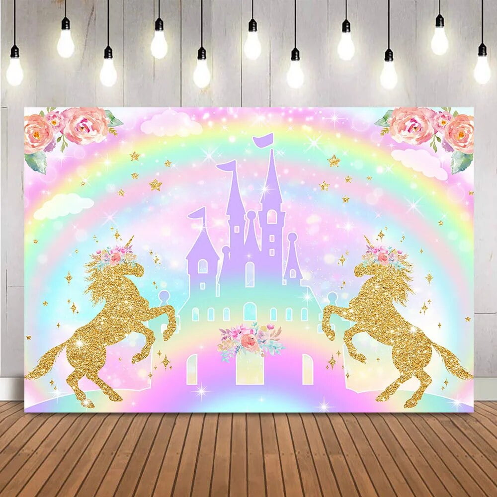 Unicorn Rainbow Birthday Backdrop Colorful Castle Princess Photo ...