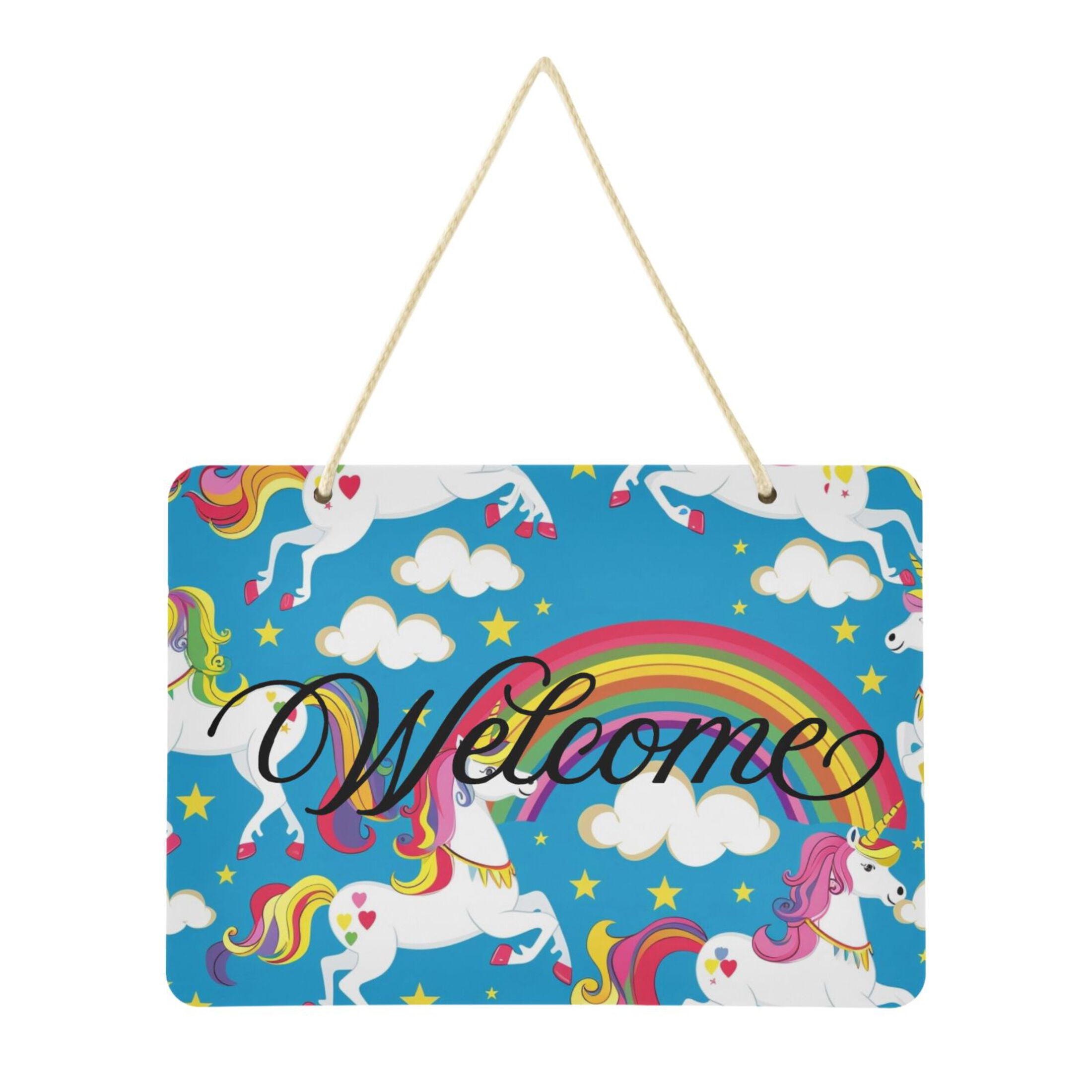 Unicorn Rainbow Cloud Star Welcome Sign Front Door PVC 14x10 inch ...
