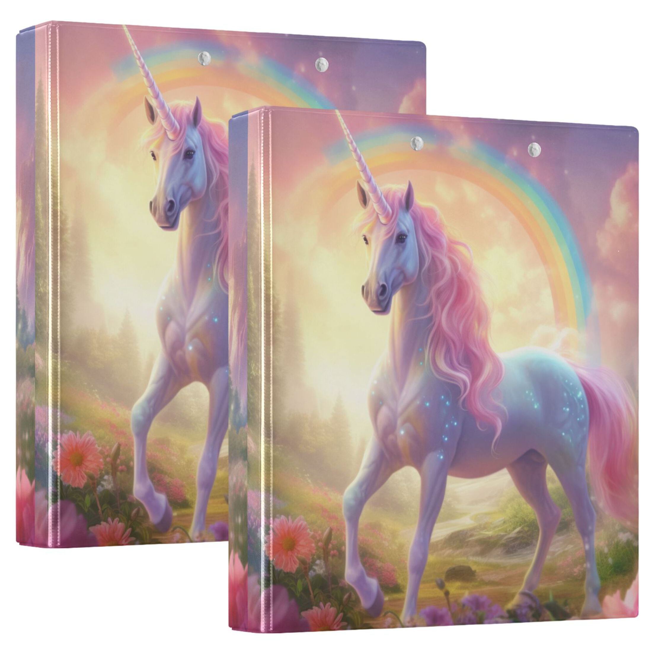 Unicorn Rainbow Flower 3 Ring Hardcover Binders 1.5" Round Rings for ...