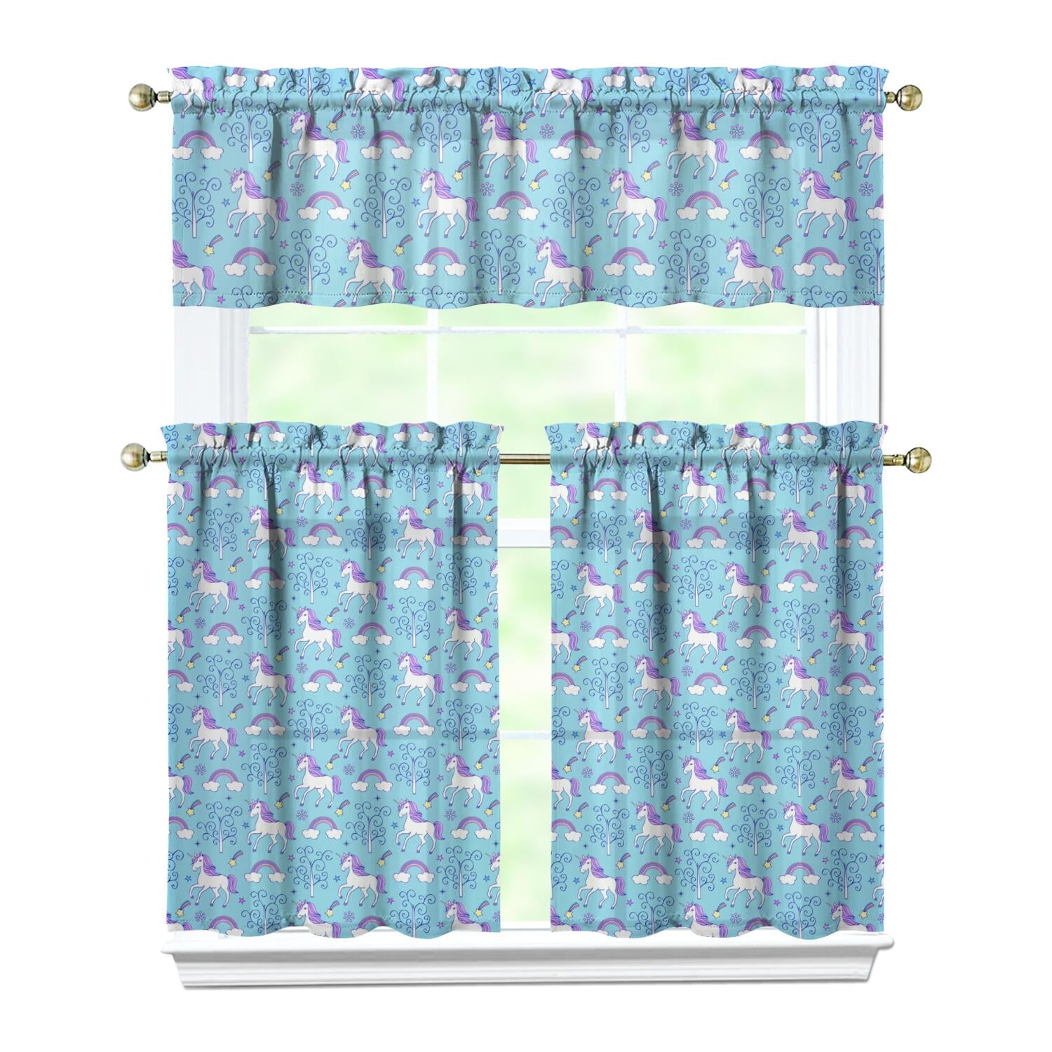 Unicorn & Rainbow Kitchen Curtains Set of 3, Mythical Horse Tier ...