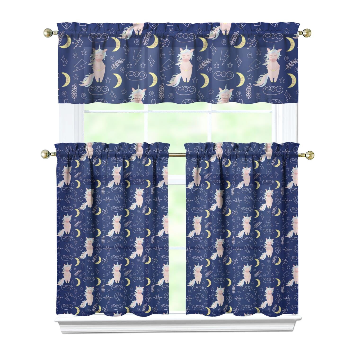 Unicorn & Rainbow Kitchen Curtains Set of 3, Mythical Horse Tier ...