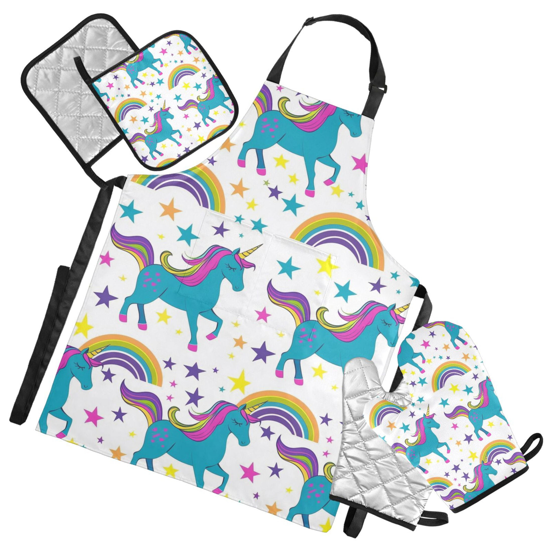 Unicorn Rainbow Stars 5 Pcs Kitchen Set Heat Resistant Oven Mitts and ...