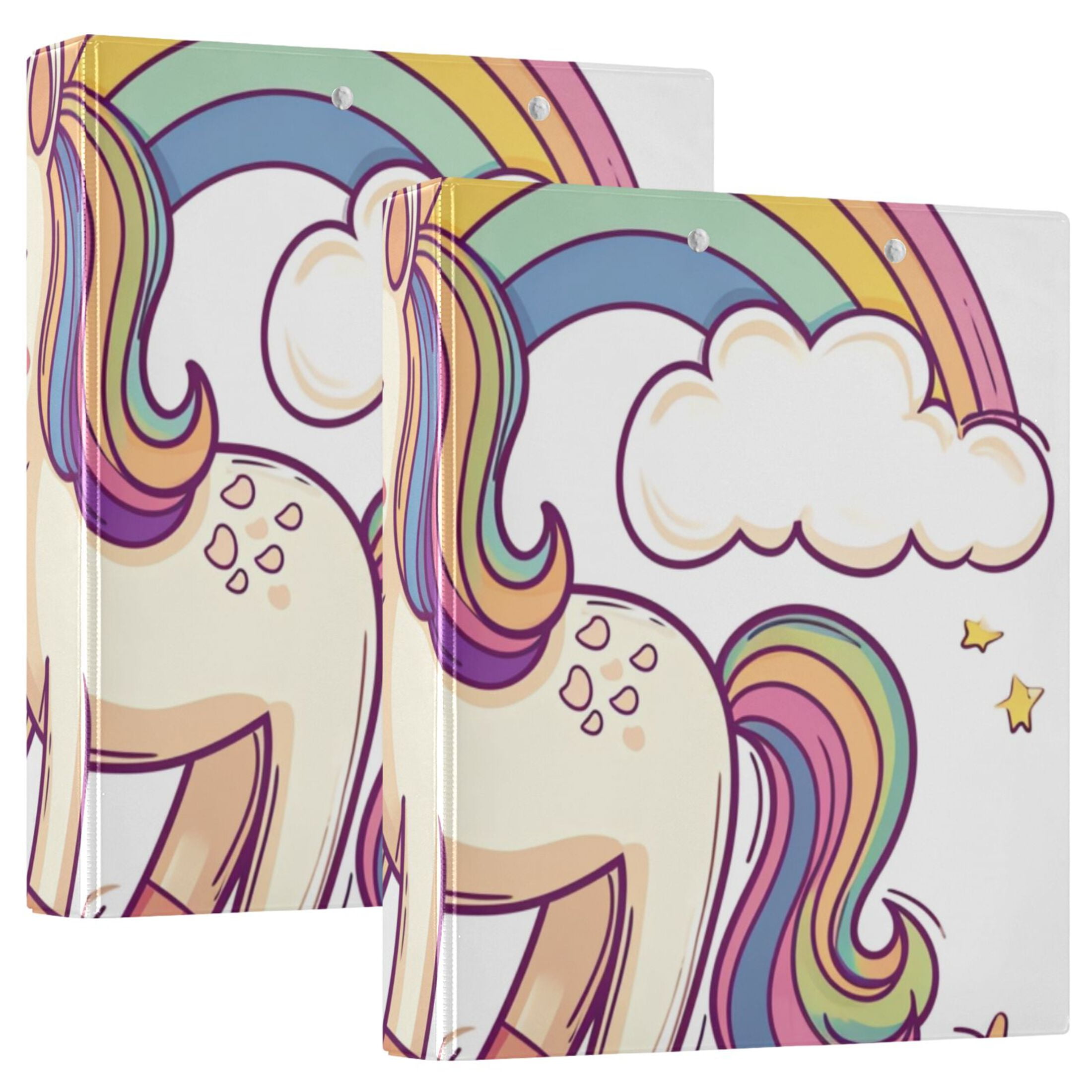 Unicorn with Rainbow Stars Clouds 3 Ring Binders 1.5 inch Hardcover ...