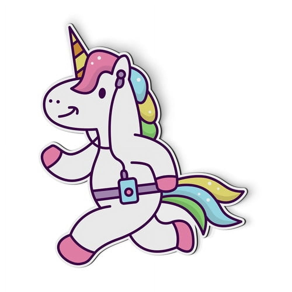 Unicorn Running Exercising Cute - 5" Magnet for Car Locker Refrigerator ...