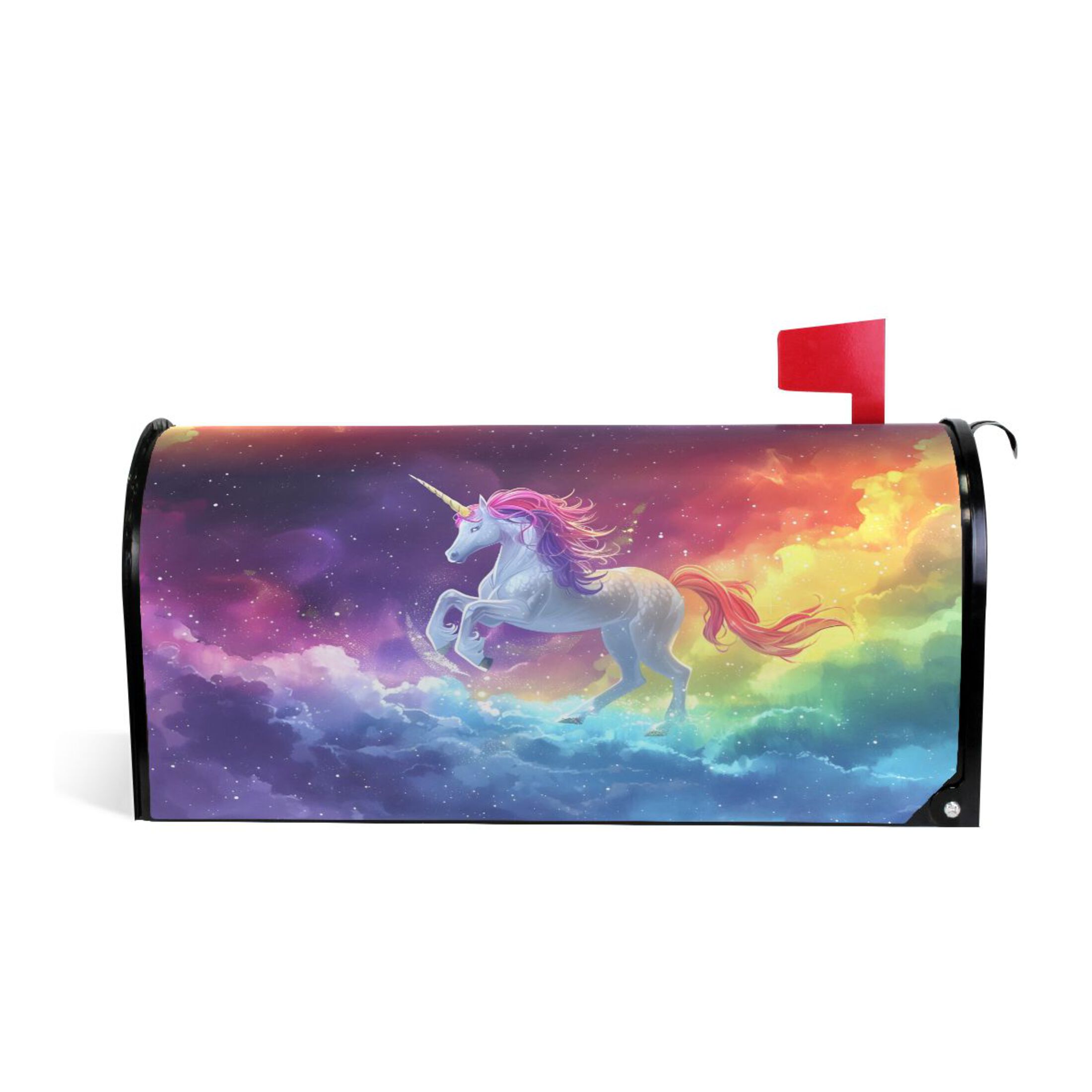 Unicorn Running on Rainbow Magnetic Mailbox Covers Post Box Wraps ...