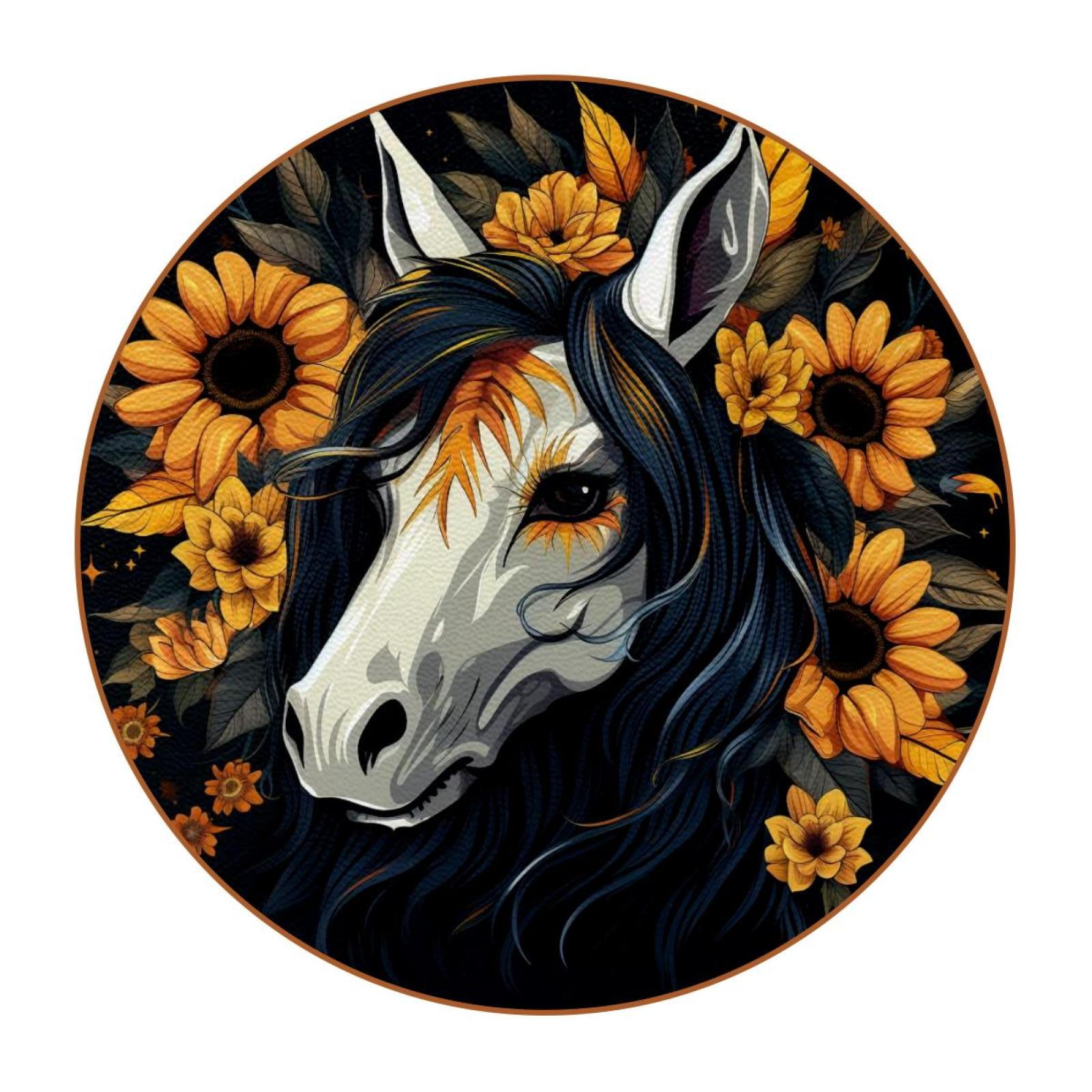 Unicorn Set of 6 Microfiber Leather Round Coasters, 11x11 cm/4.3x4.3 in ...