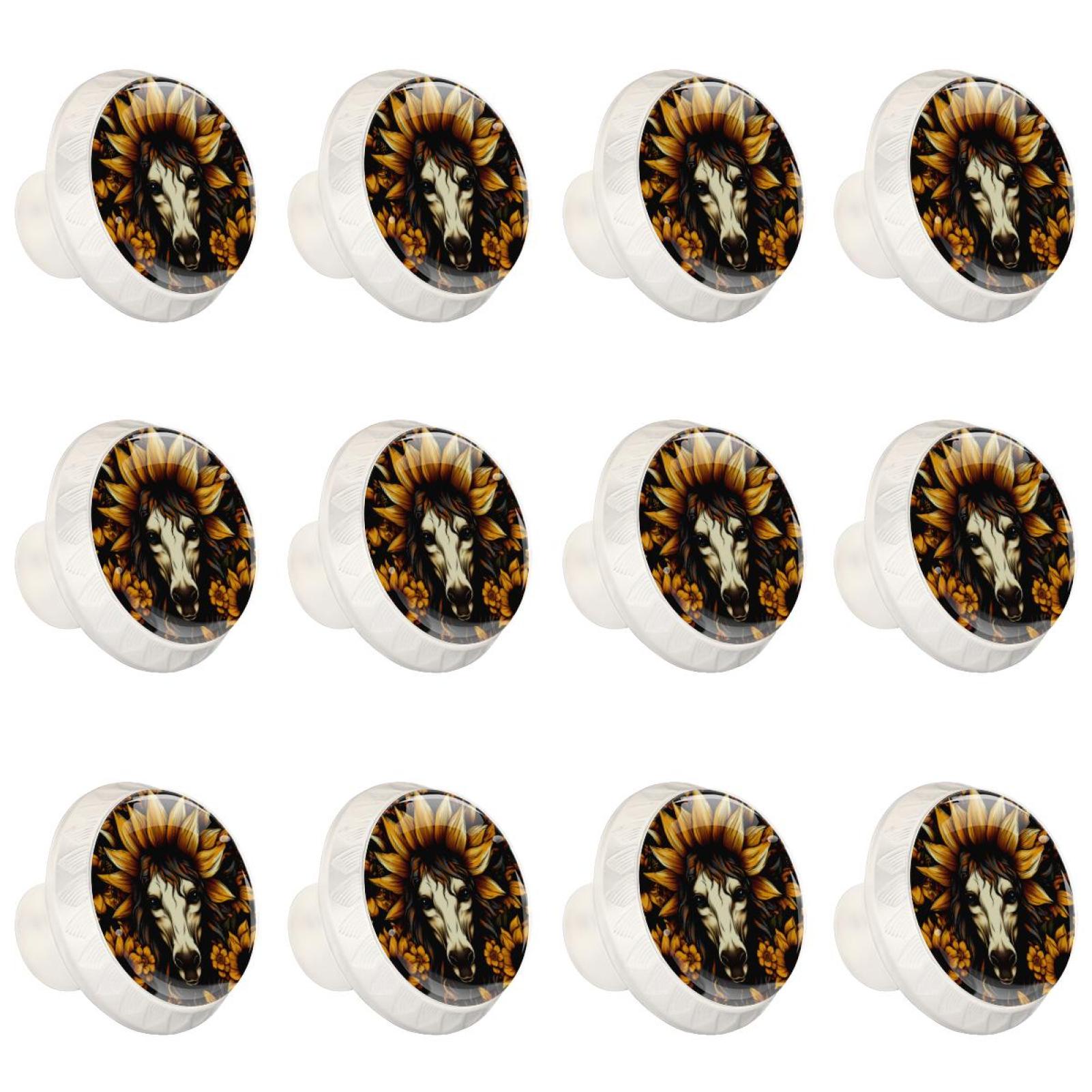 Unicorn Skull Sunflower 12 Pcs White Round Drawer Pulls with Screws,ABS and Glass Cabinet ...
