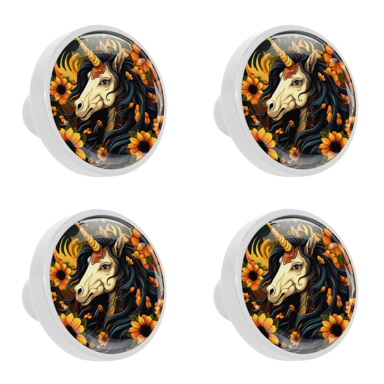 Unicorn Skull Sunflower Pattern Cabinet Knob 4 pcs Drawer Knob Cabinet ...