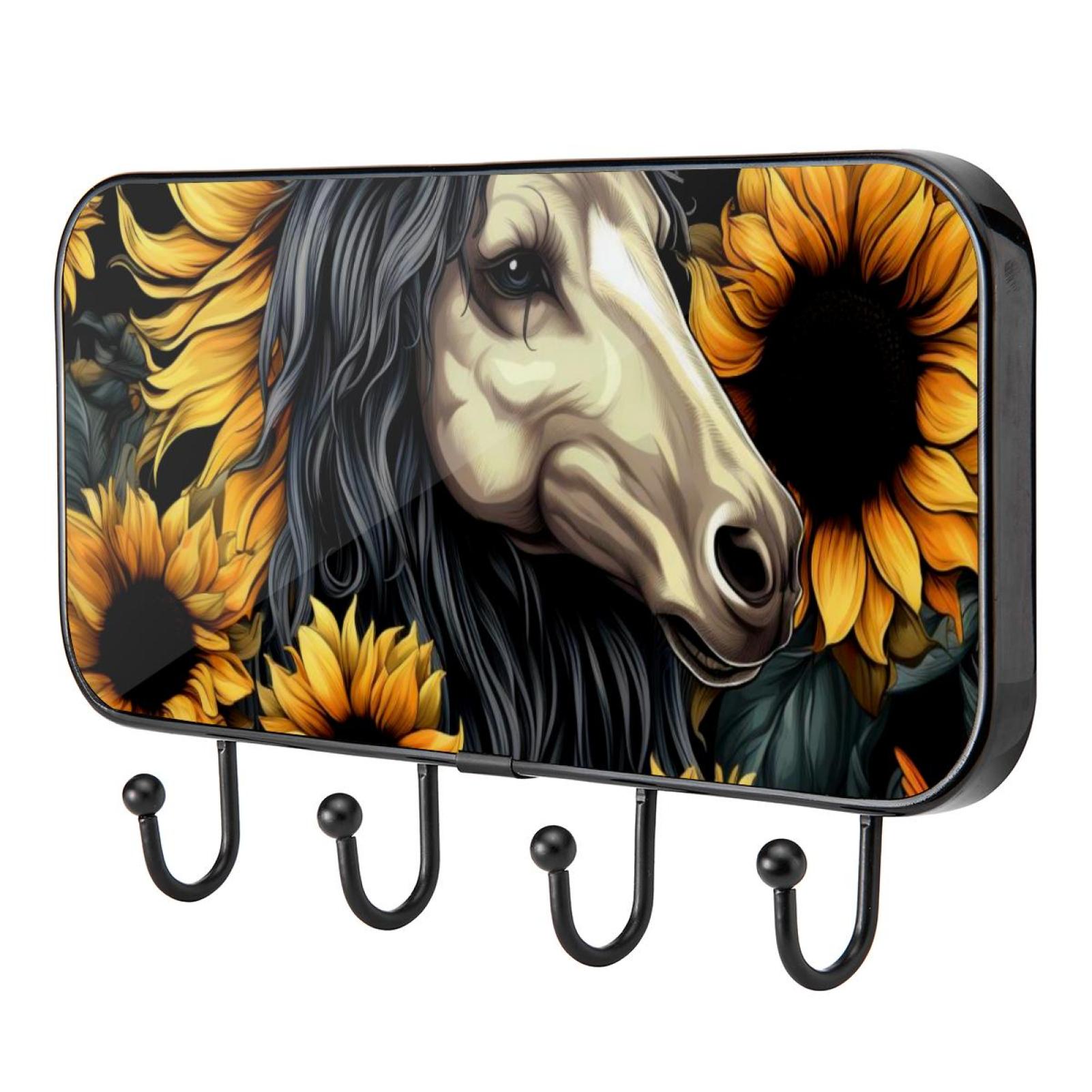 Unicorn Skull Sunflower Self Adhesive Towel Coat Wood Iron Hooks for ...