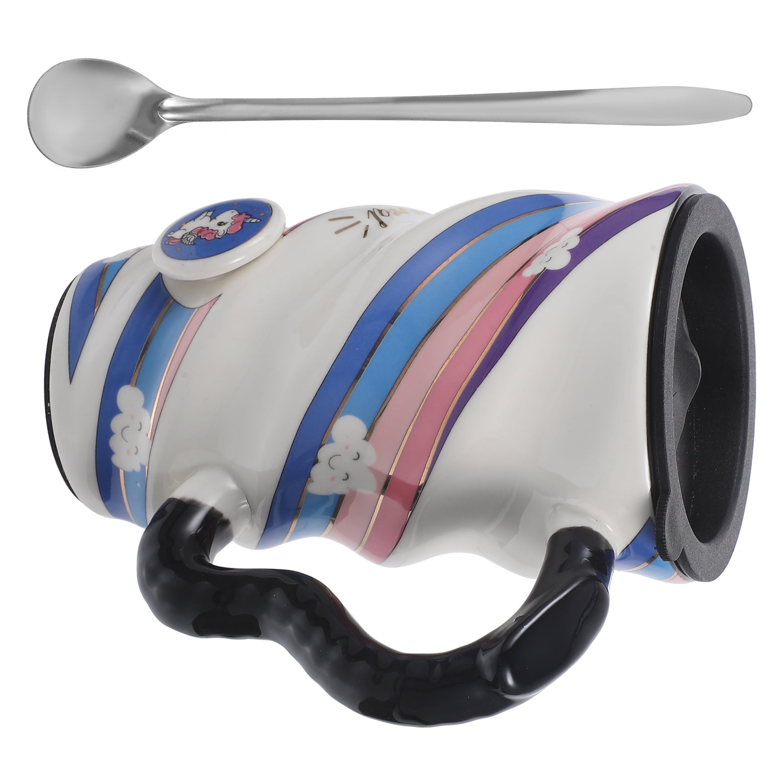 Unicorn Spiral Cup Milk Ceramic Mug Coffee Cups with Lids Porcelain ...