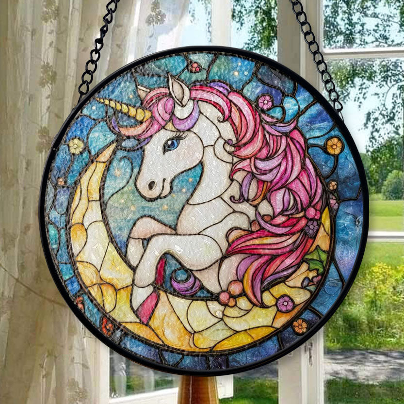 Unicorn Stained Glass SunCatcher Unicorn Window Hanging Home Decoration ...