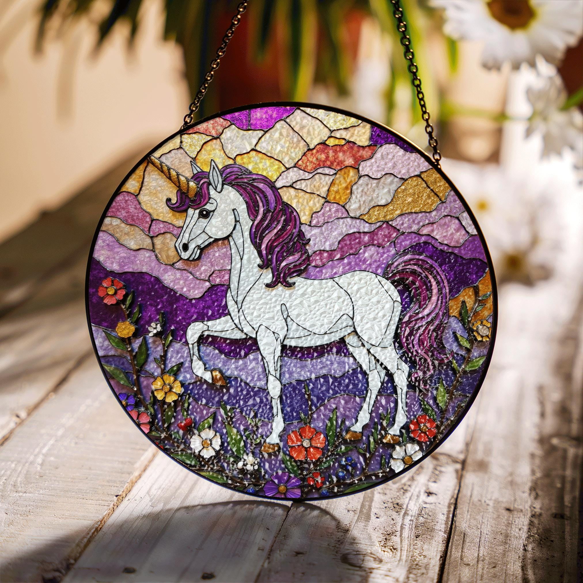 Unicorn Stained Glass Suncatcher Magical Gift for Her Window Decor ...