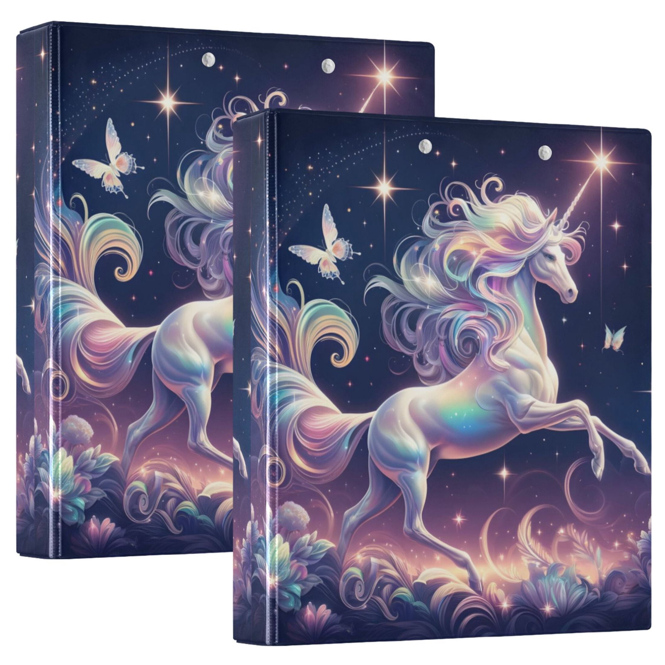 Unicorn Stars Butterflies Flower Hardcover 3 Ring Binder 1.5” Round ...