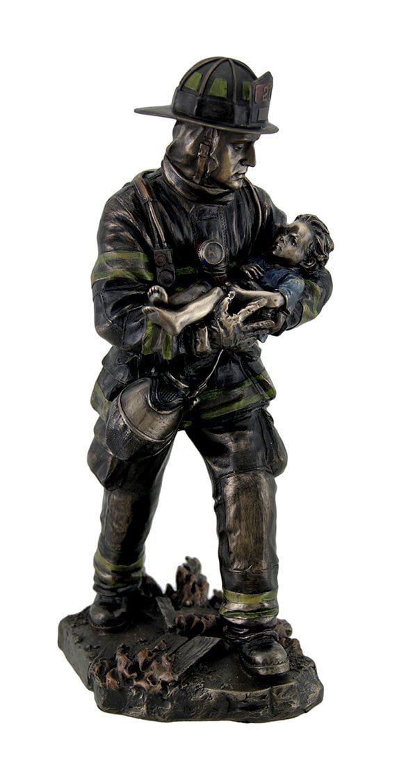 Resin Statues Firefighter Carrying Child Metallic Bronze Statue 11 ...