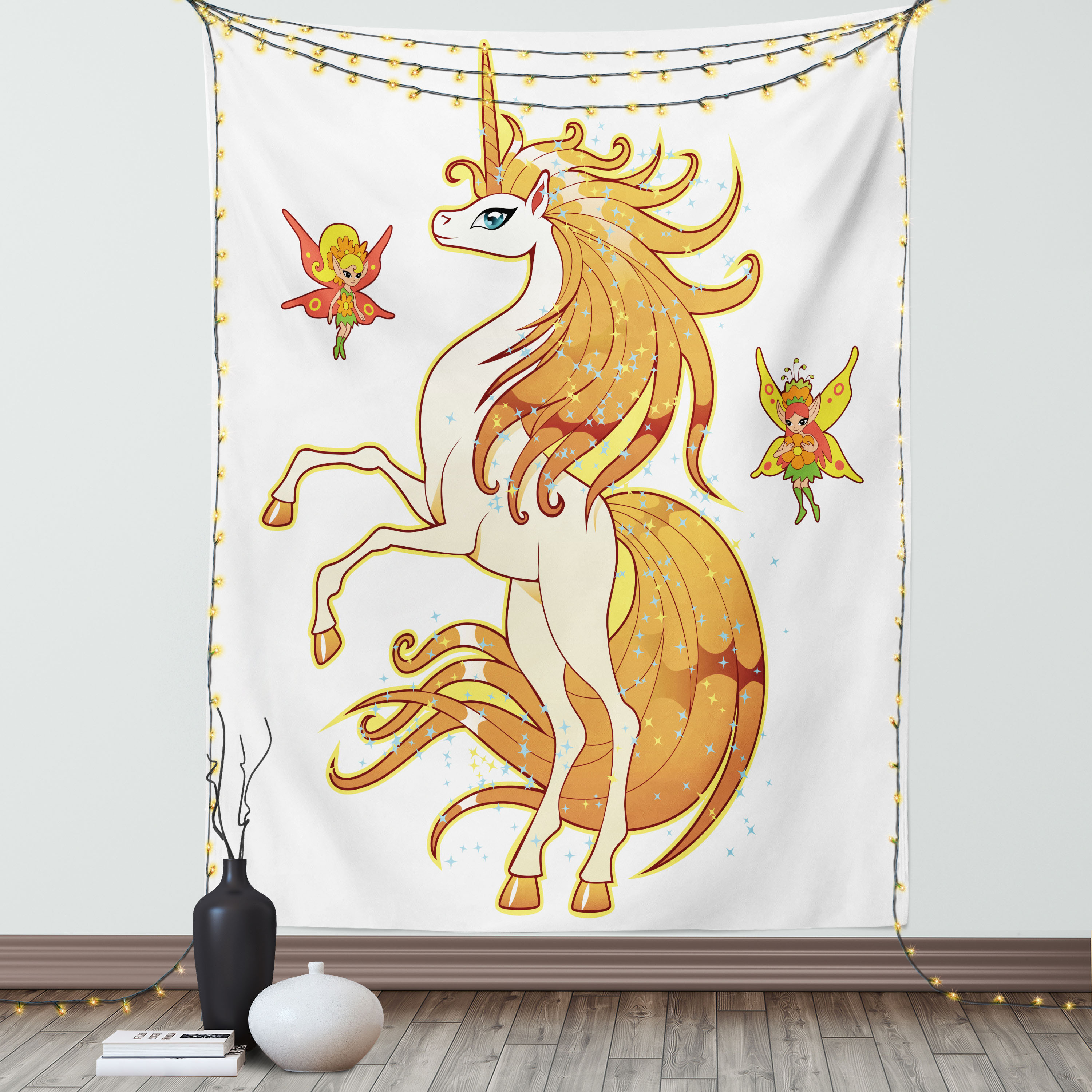 Unicorn Tapestry, Exquisite Vivid Hair Cute Unicorn with Fairies ...