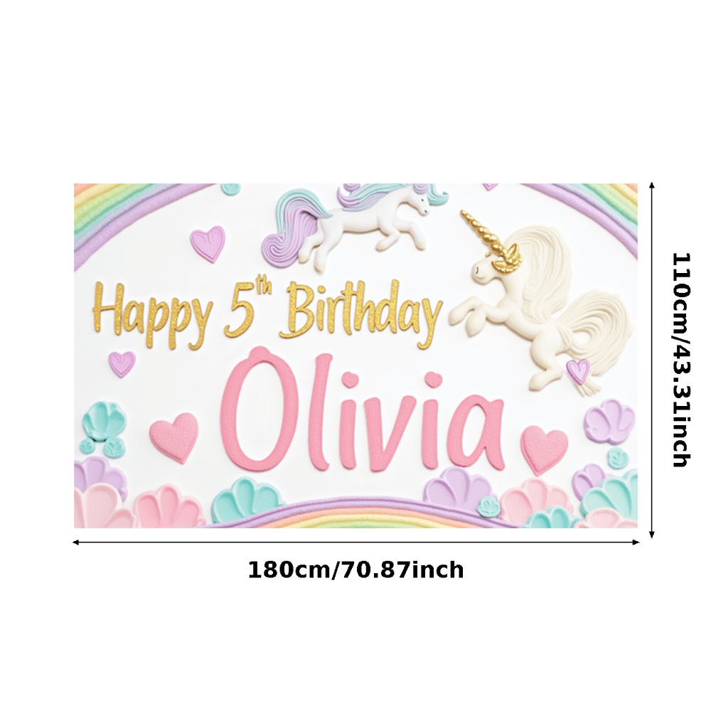 Unicorn Theme Happy Birthday Banner Creative Unicorn Cake Rainbow ...