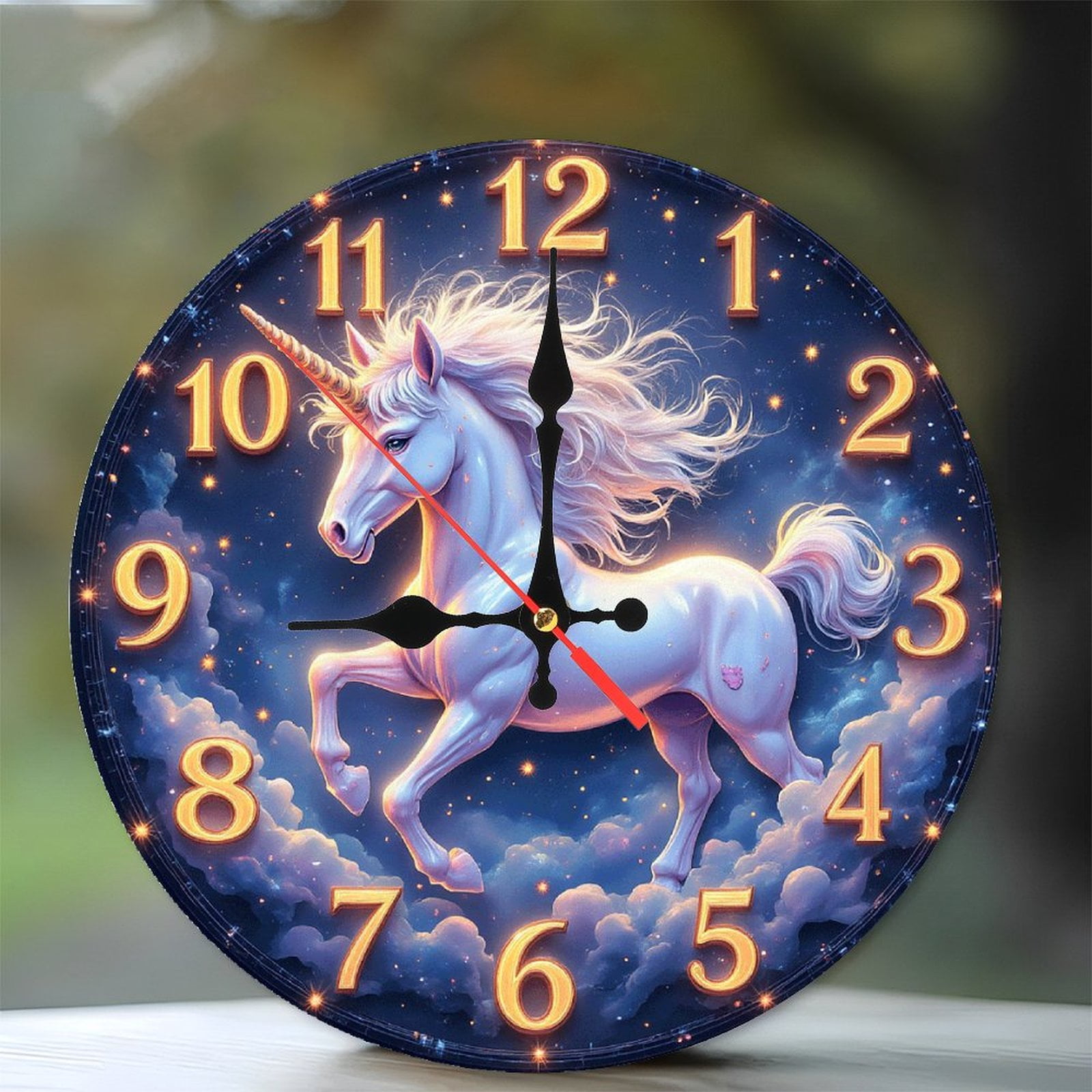 Unicorn Wall Clock 10-Inch Silent Wooden Wall Clock, Battery Operated ...