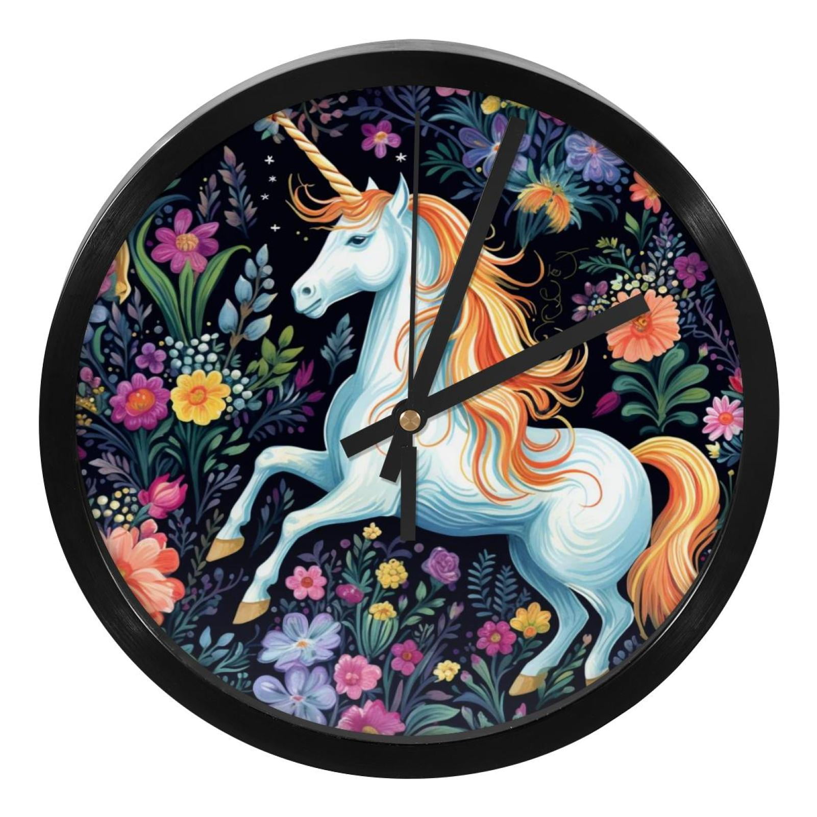 Unicorn Wall Clock, 9.8 Inches, Silent, Not Ticking, Round Digital ...