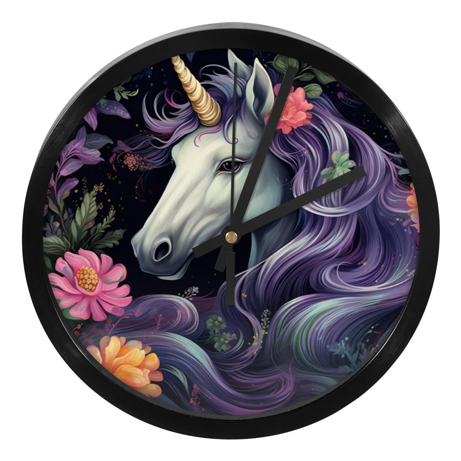 Unicorn Wall Clock, 9.8 Inches, Silent, Not Ticking, Round Digital ...