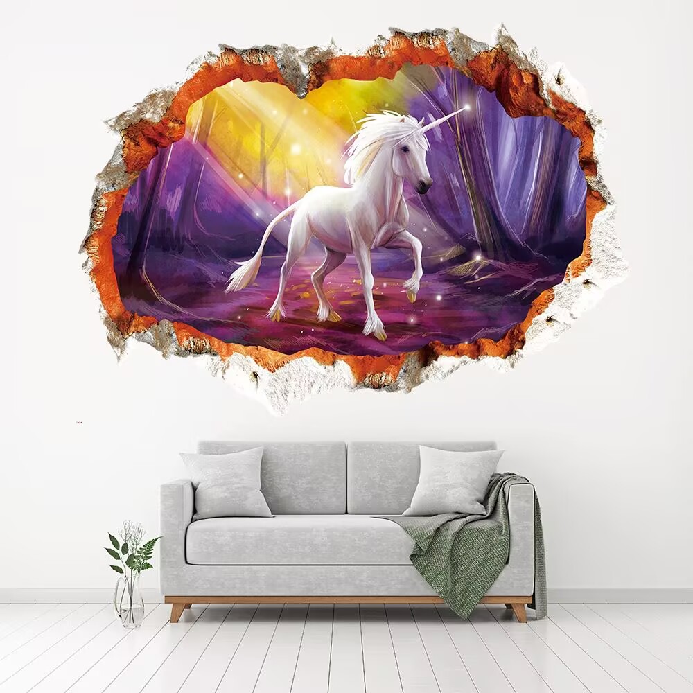 Unicorn Wall Decal Art Decor 3D Smashed Kids Fantasy Sticker Mural ...