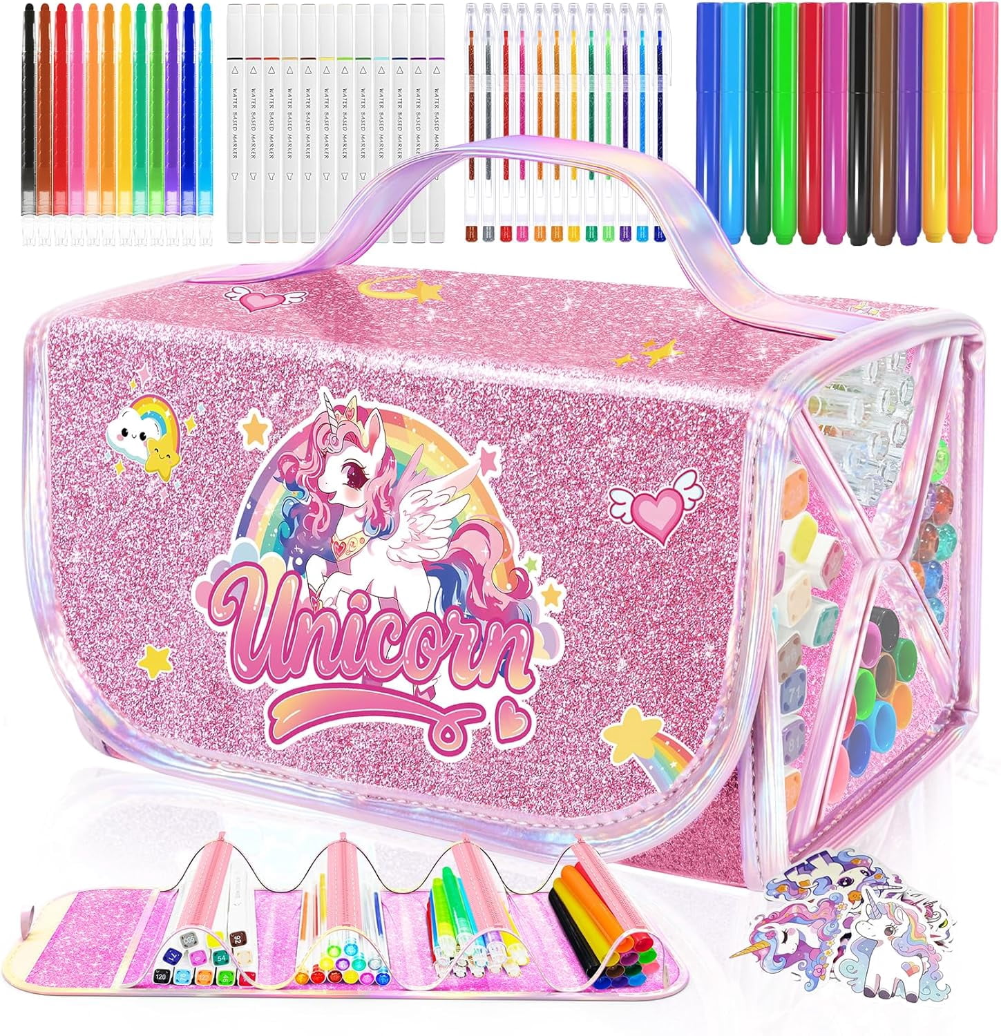 DreamyCandy Unicorn Washable Markers Set, 70pcs, Glitter Case for Kids ...
