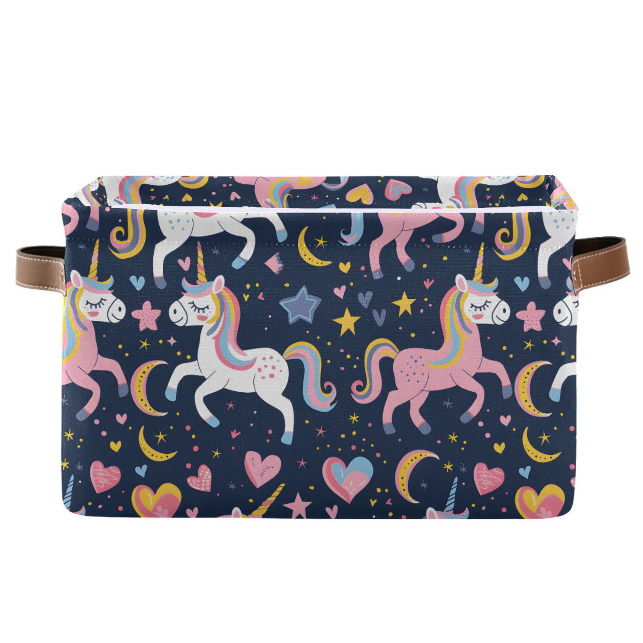 Unicorn and Colorful Heart Storage Bins with Handle Fabric Organizer ...