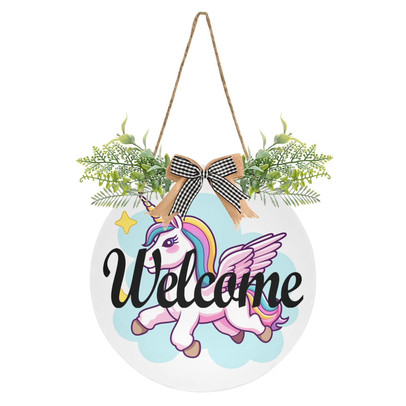 Unicorn and Stars Welcome Sign for Front Door Wreath Door Sign for ...