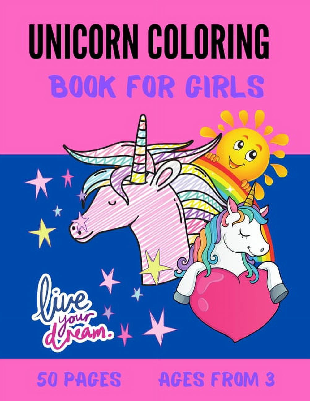 Unicorn coloring book for girls 50 pages ages from 3: unicorn ...