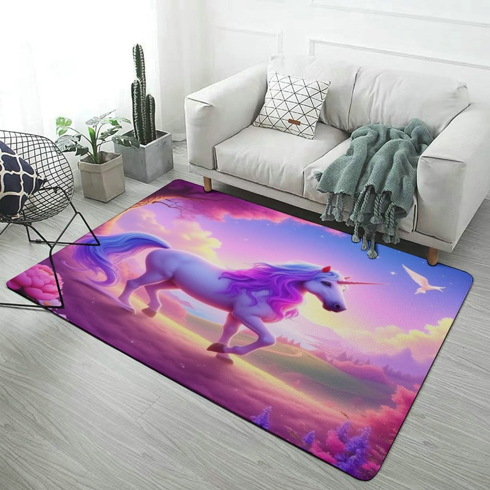 Unicorn in Fantasy Forest Carpet Style Living Room Bedroom Rug Soft ...