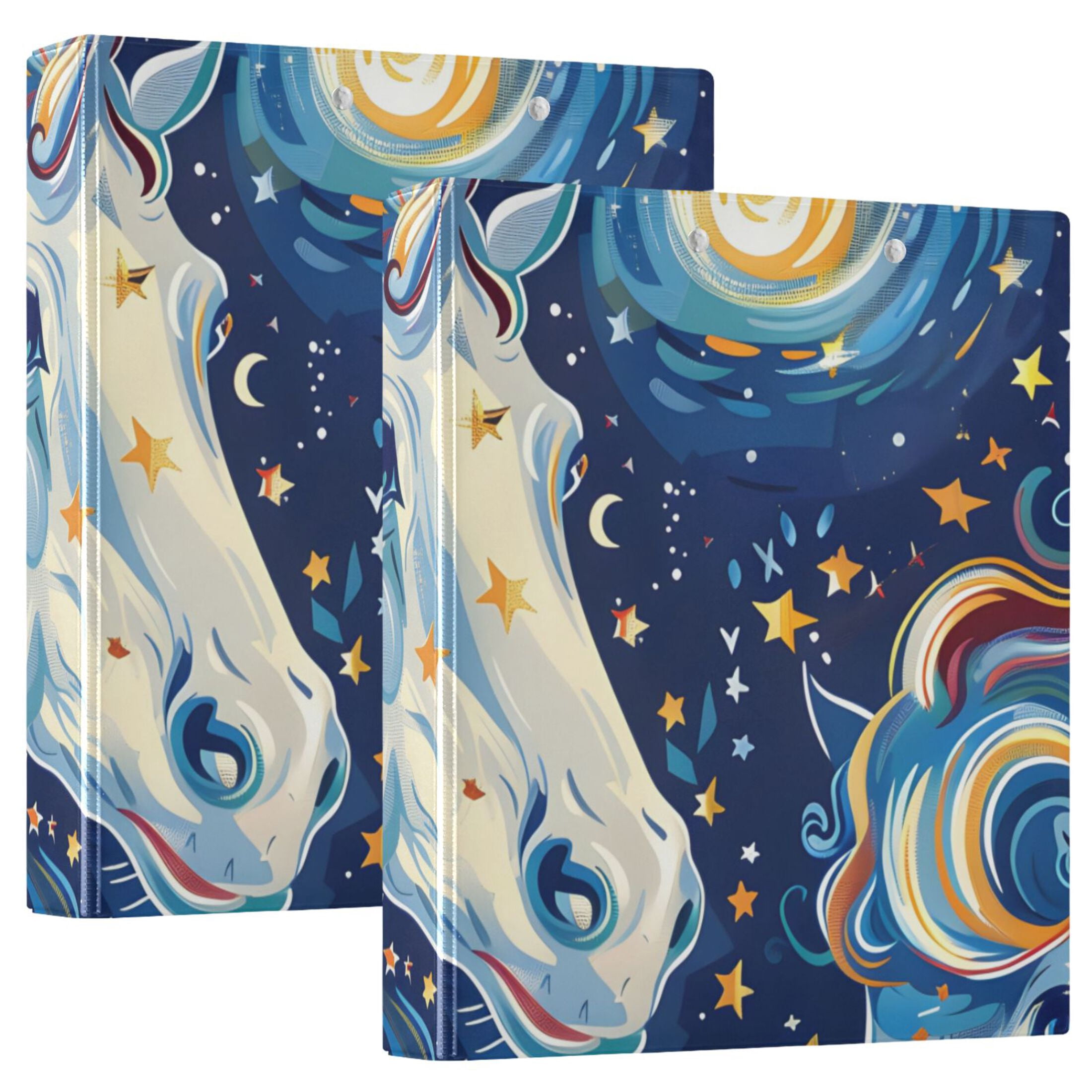 Unicorn in Starry Night Round Ring Binder 3 Rings 1.5" Capacity File ...