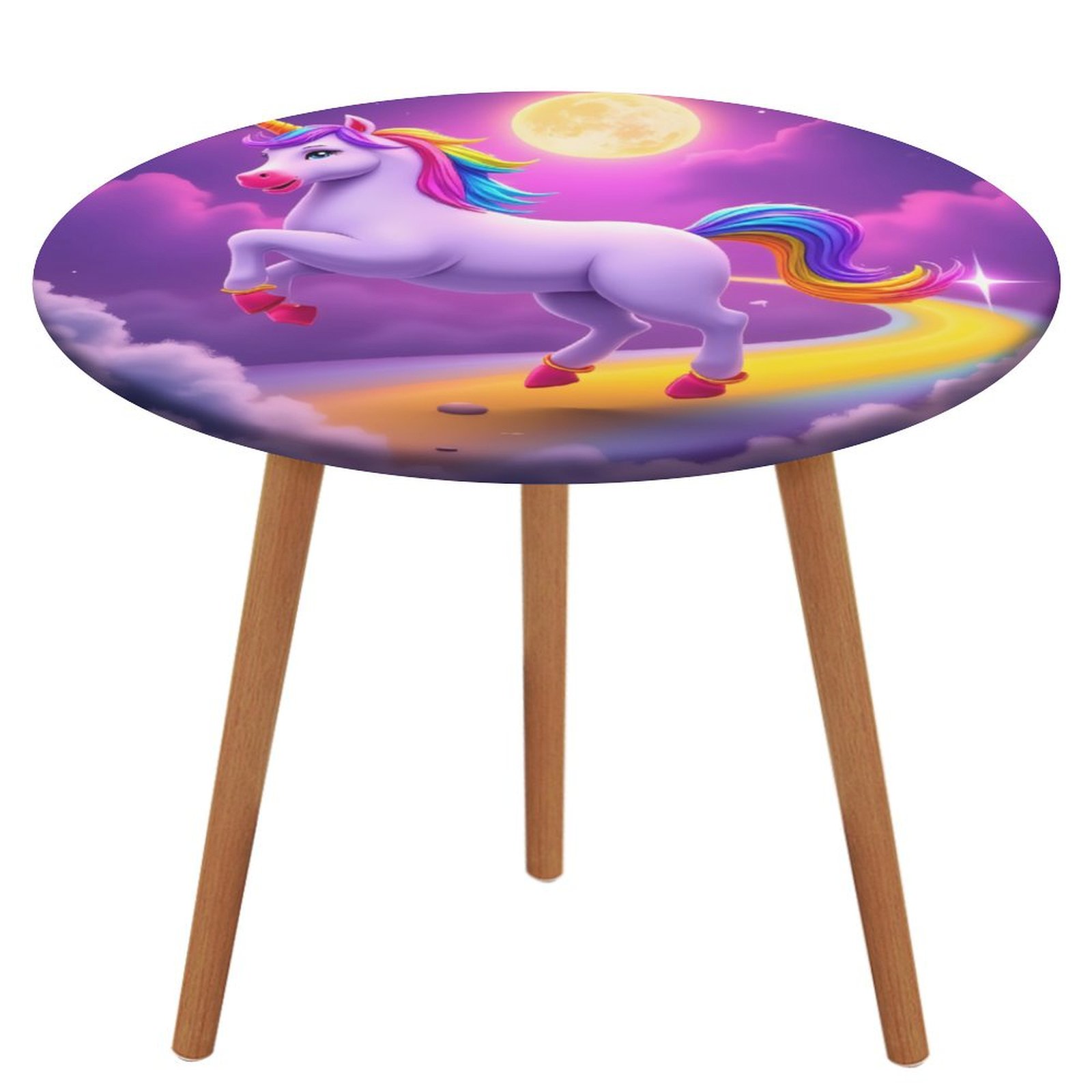 Unicorn on Rainbow Clouds Pattern Round Tablecloth Waterproof Elastic ...