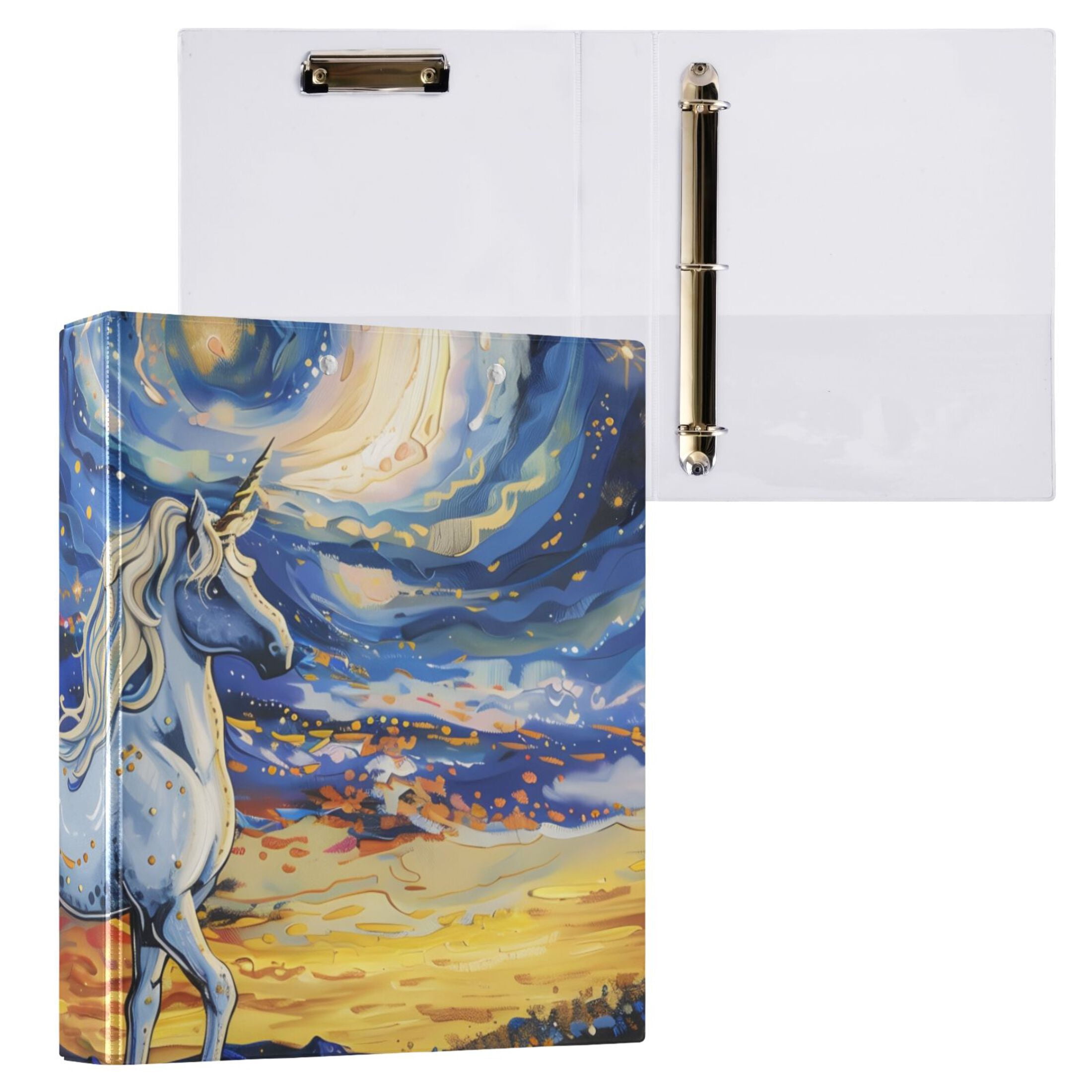 Unicorn under Starry Night Round Ring Binder 3 Rings 1.5" Capacity File ...