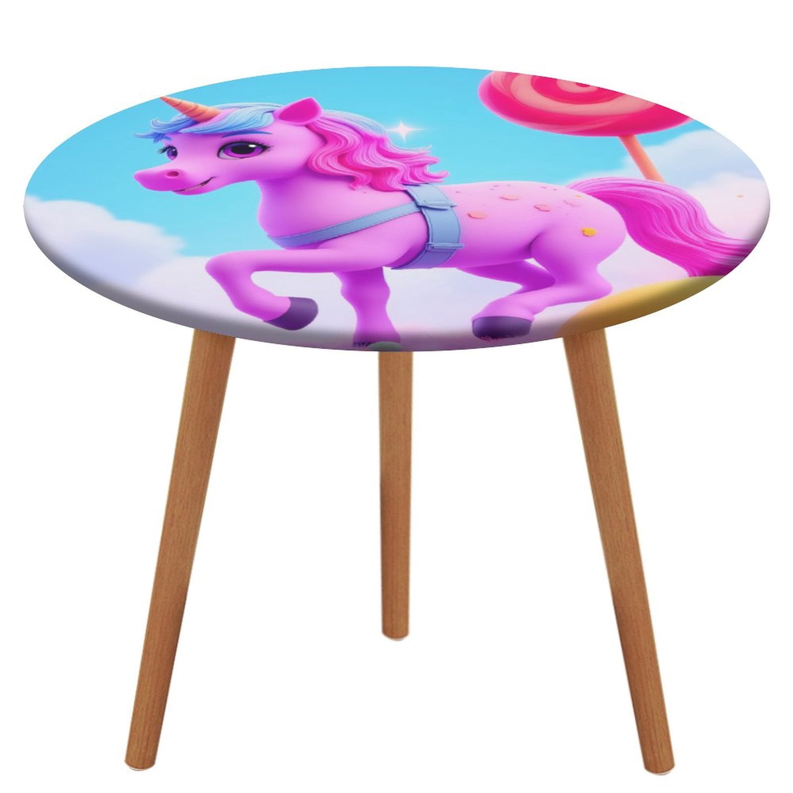 Unicorn with Candy And Lollipop Pattern Round Tablecloth Waterproof ...