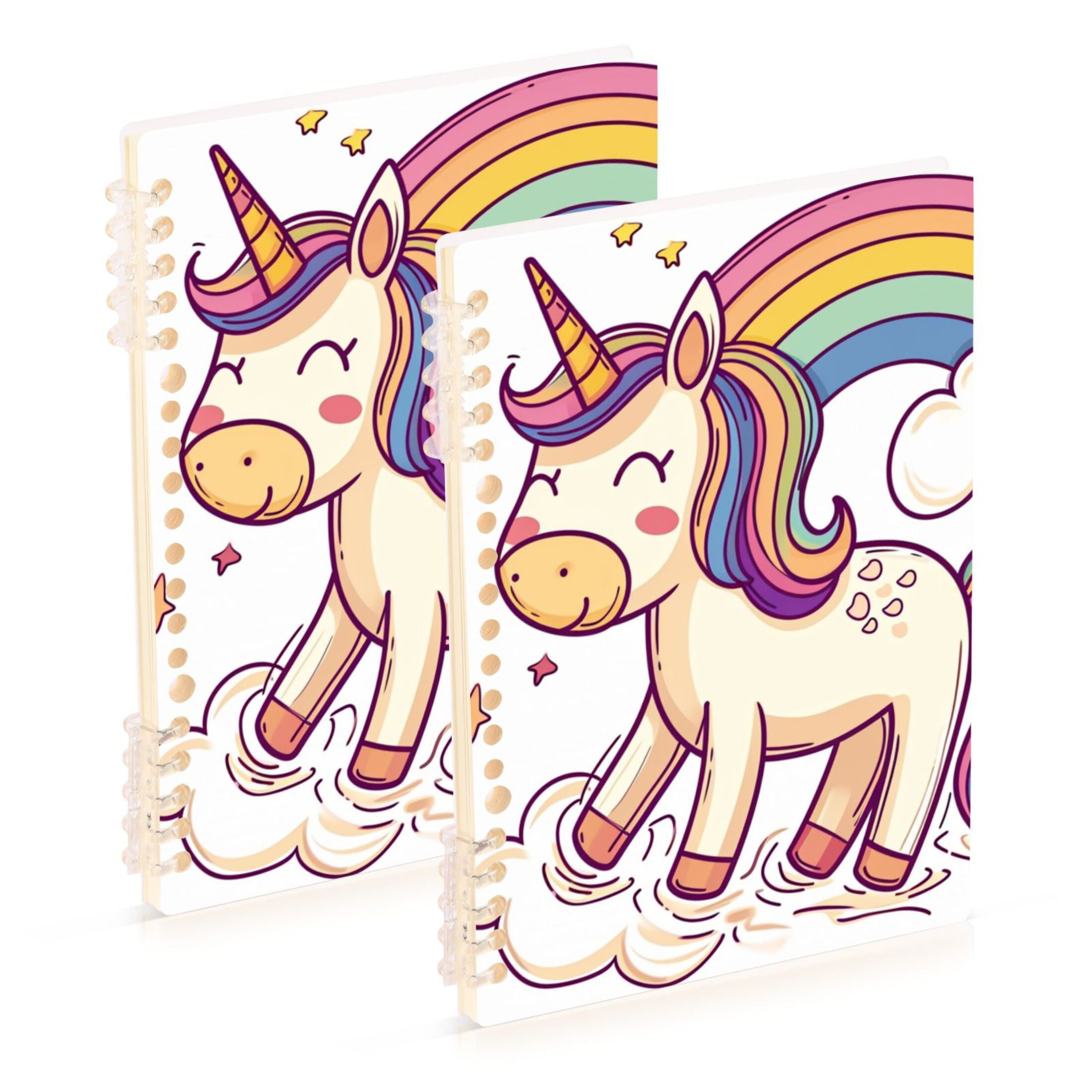 Unicorn with Rainbow Stars Clouds Ring Binder Notebook Journey Note ...