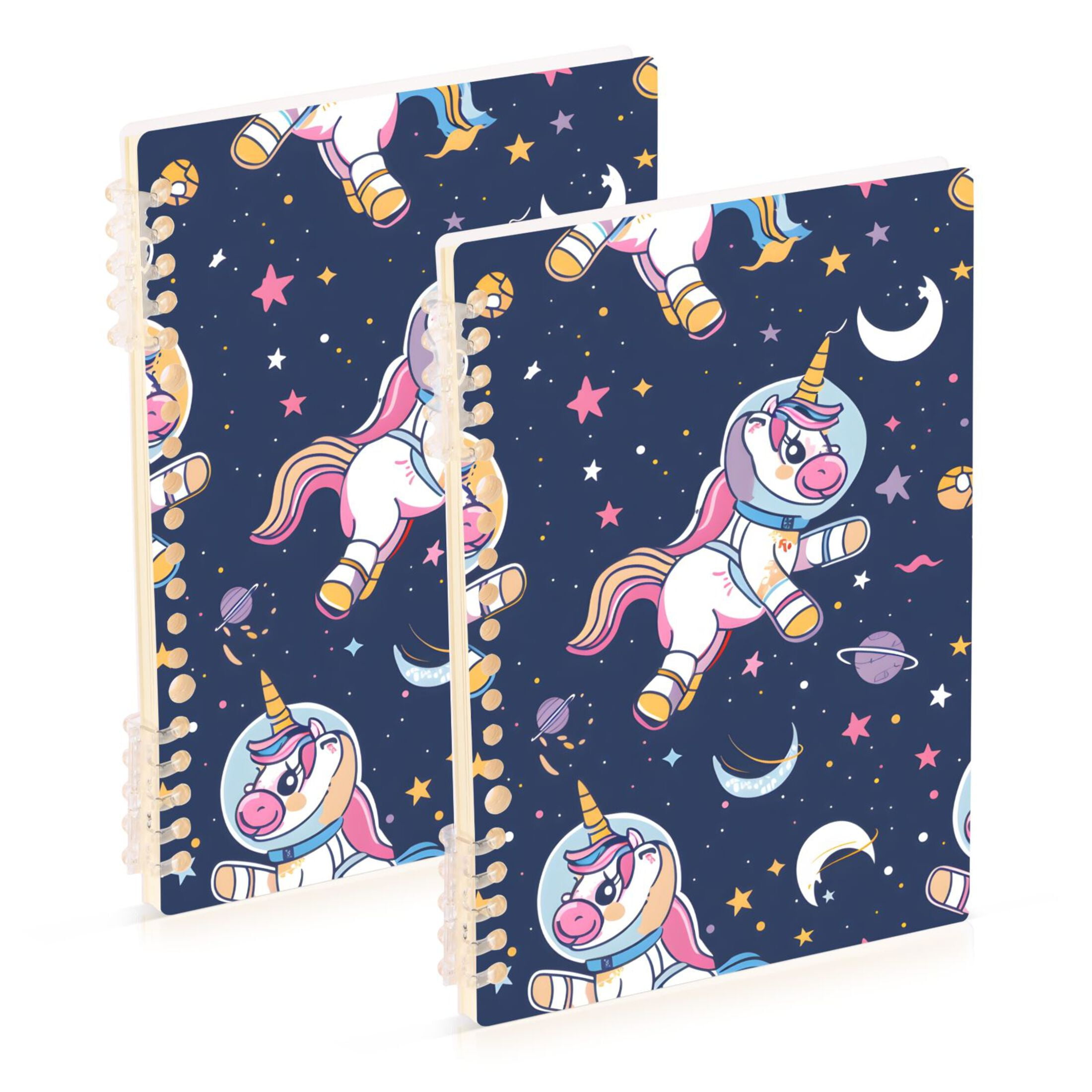 Unicorns Astronaut Planets Ring Binder Notebook Journey Note Diary College Ruled Spiral Notebook ...